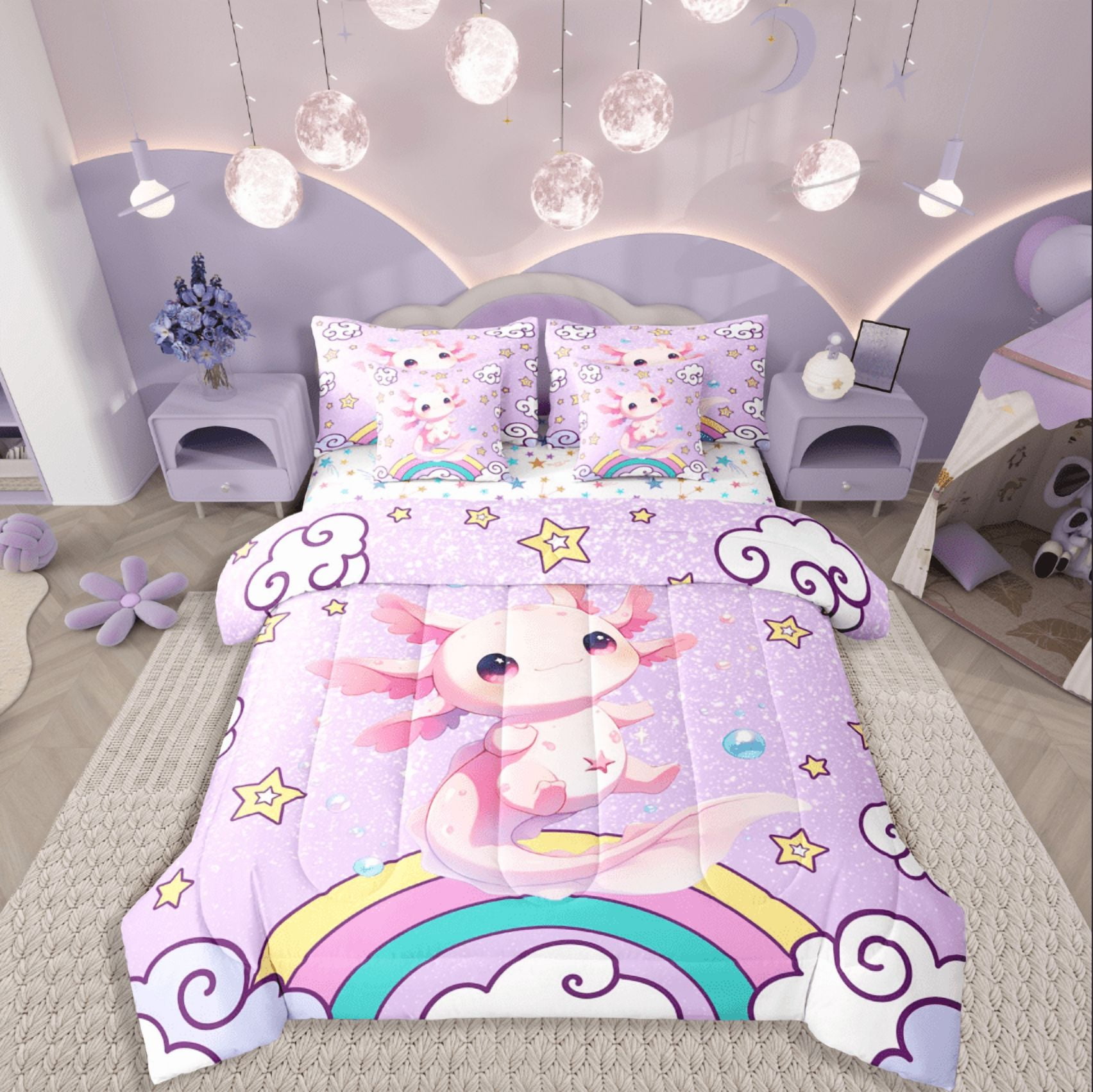 Castle Fairy Kids Cartoon Axolotl 7-Piece Bedding Comforter Set,Kawaii ...
