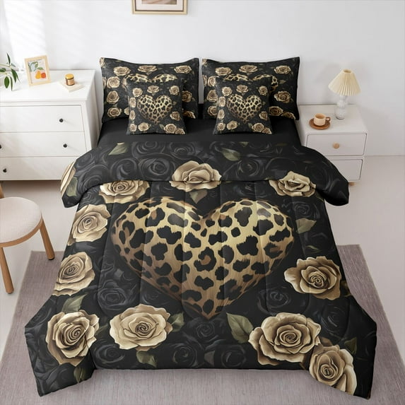 Castle Fairy Kids Cheetah Print Love Heart Bedding Comforter Set,Rose ...