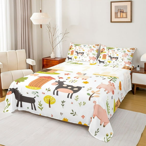 Castle Fairy Kids Child Animal Pig Cow Full Size Sheets,Cartoon Farm ...