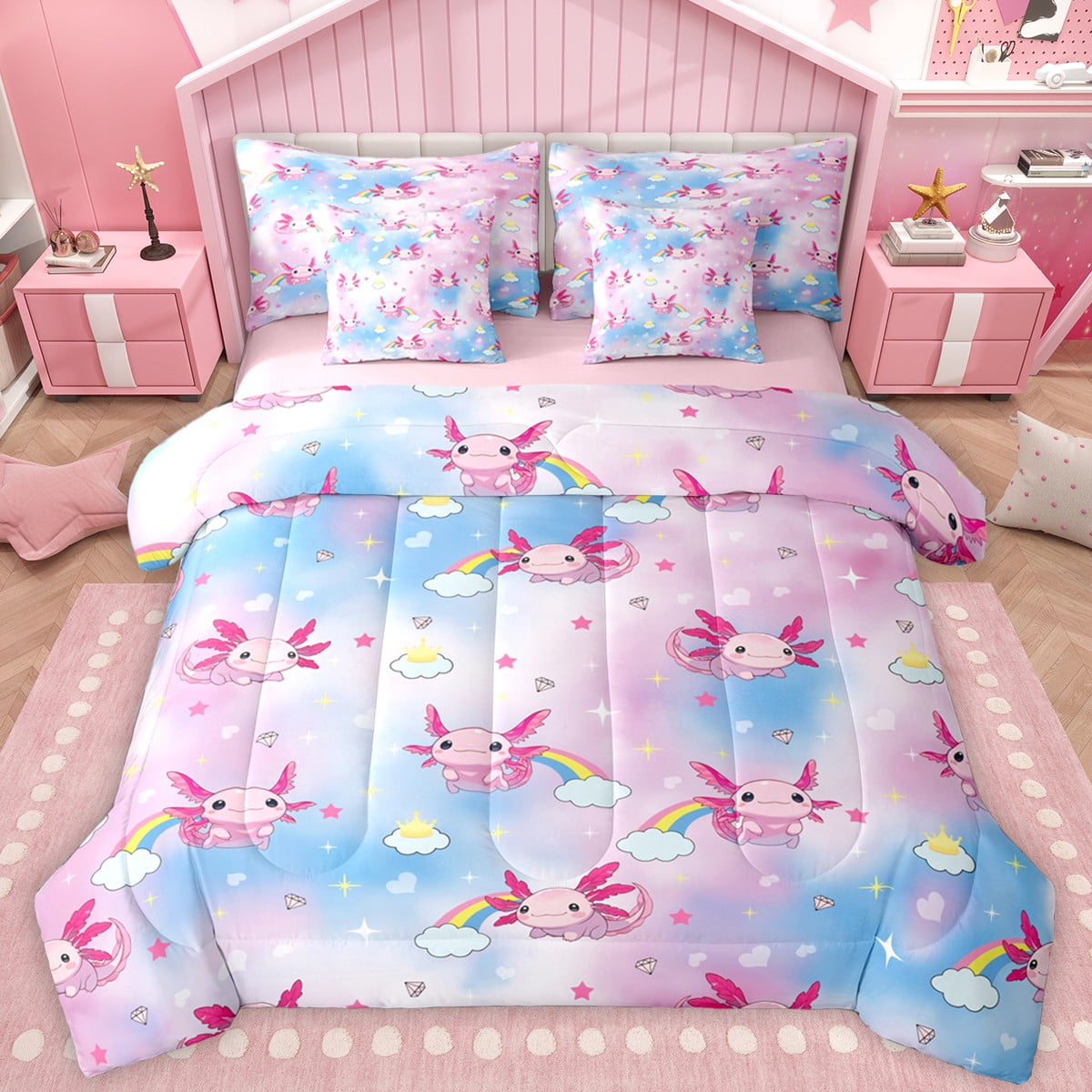Castle Fairy Kids Children Cartoon Rainbow Axolotl Bedding Comforter ...