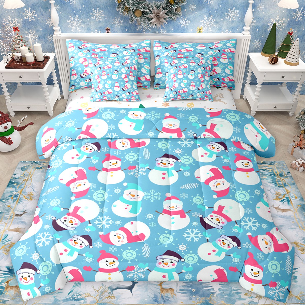 Castle Fairy Kids Children Cartoon Snowman Twin Bedding Sets 7-Piece ...