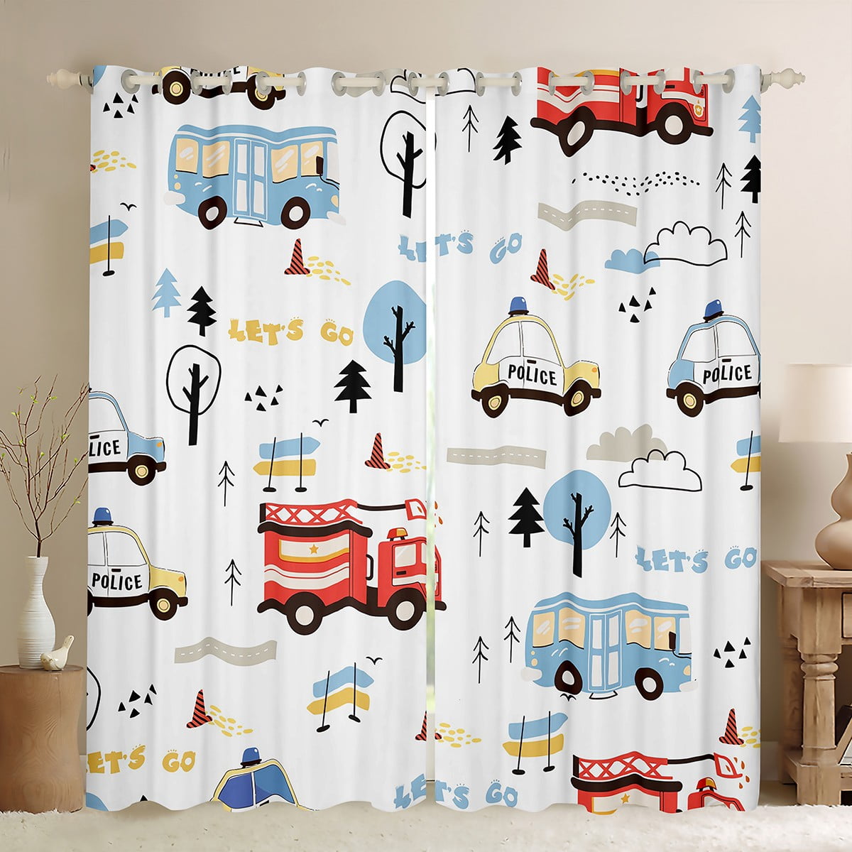 Castle Fairy Kids Children Teens Cartoon Fire Truck Black Out Curtains ...