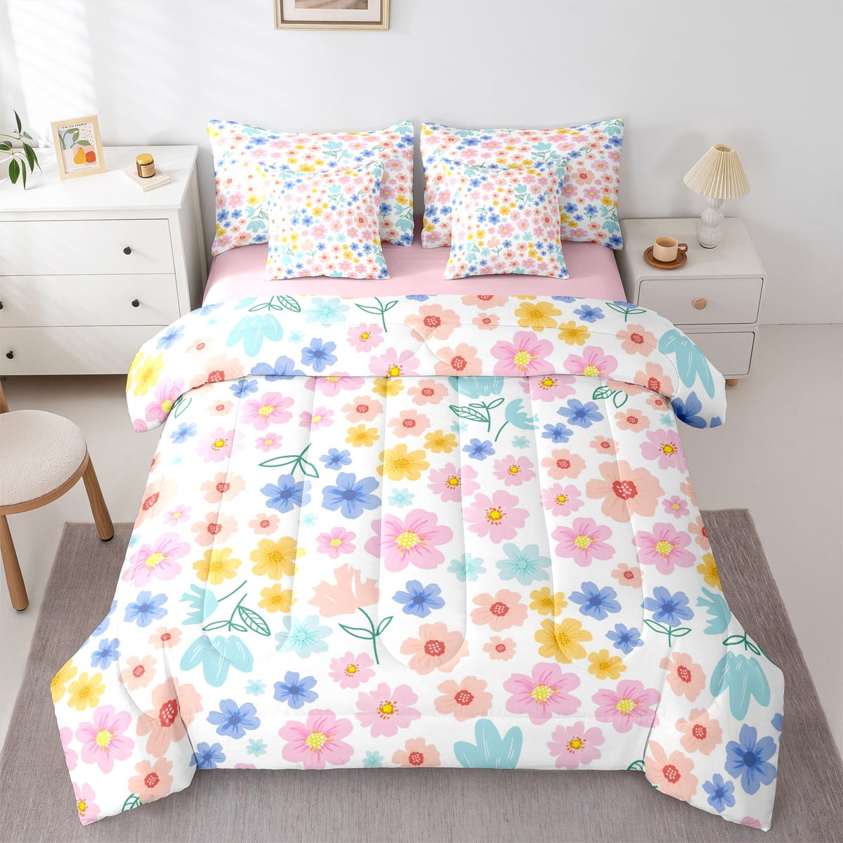Castle Fairy Kids Colorful Flower 7-Piece Twin Bedding Sets,Spring ...