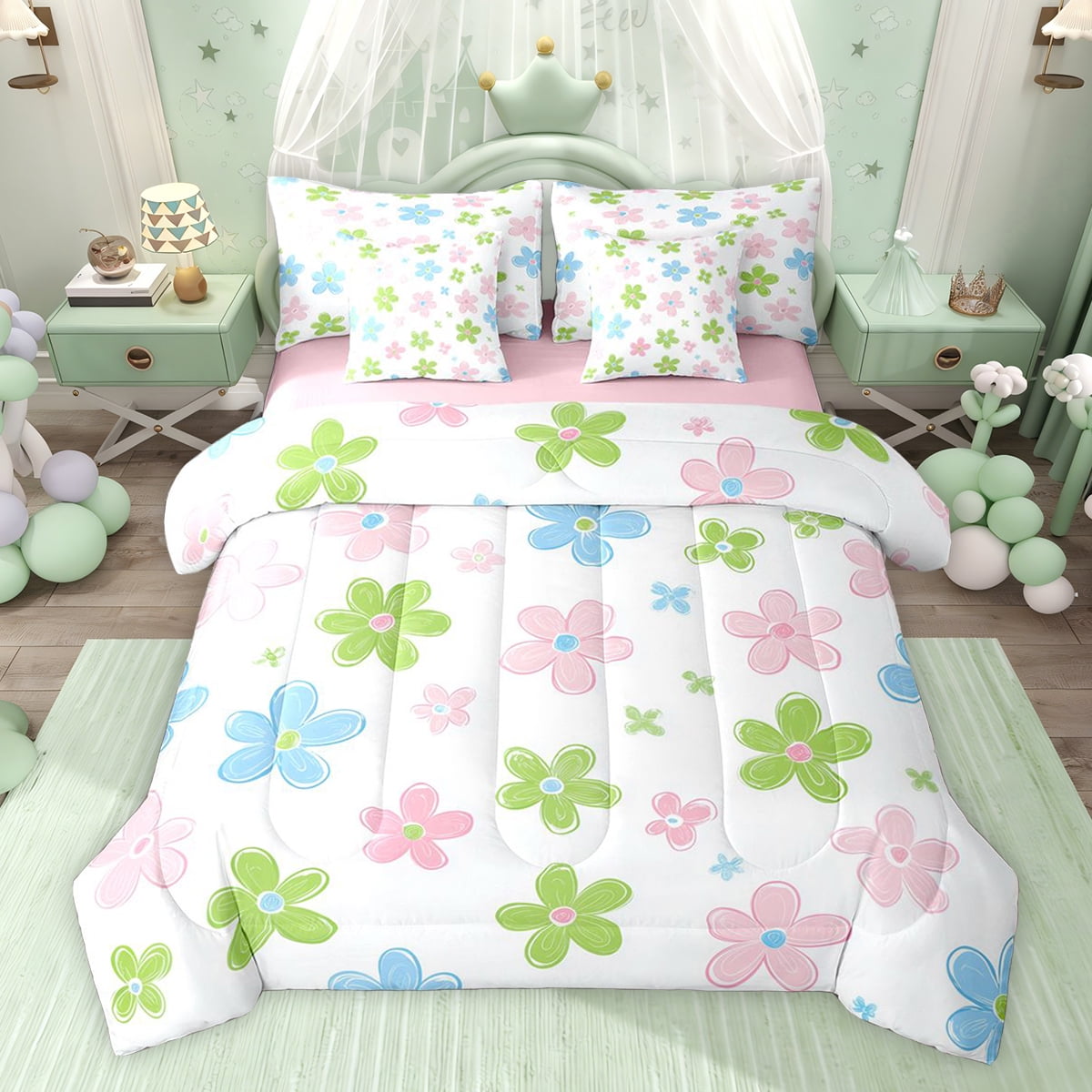 Castle Fairy Kids Cute Flower Bedding Comforter Set,Cartoon Floral ...
