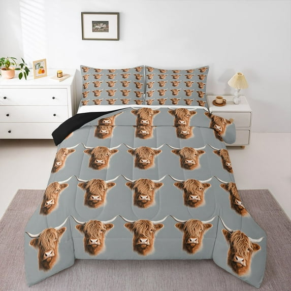 Castle Fairy Kids Highland Cow Queen Comforter Set,Farmhouse Animal ...