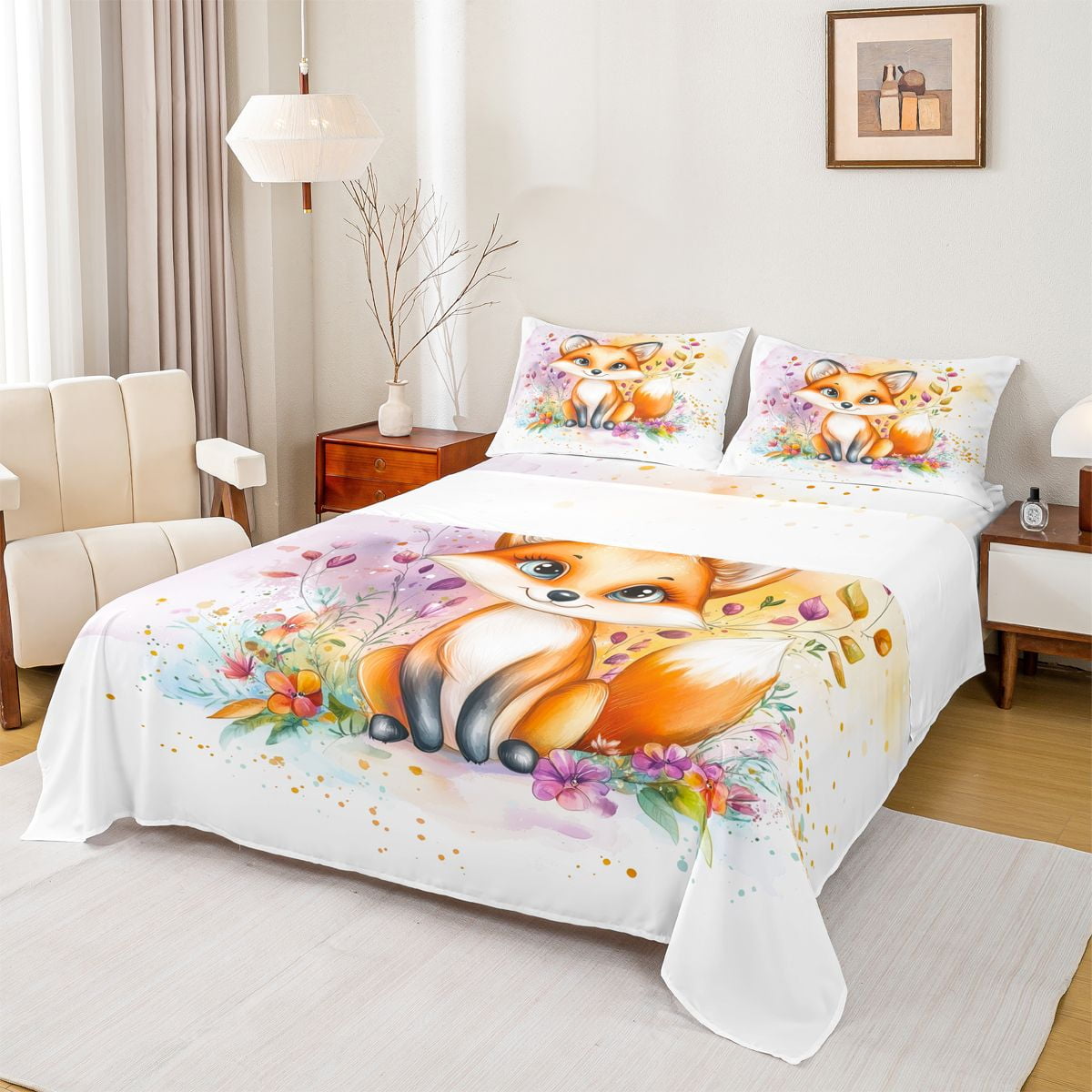 Castle Fairy Kids Kawaii Animal Fox Full Size Sheets,Chic Floral ...