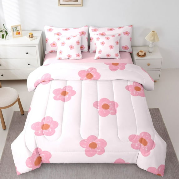 Castle Fairy Kids Pink Flower Bedding Comforter Set,Cartoon Floral Full ...
