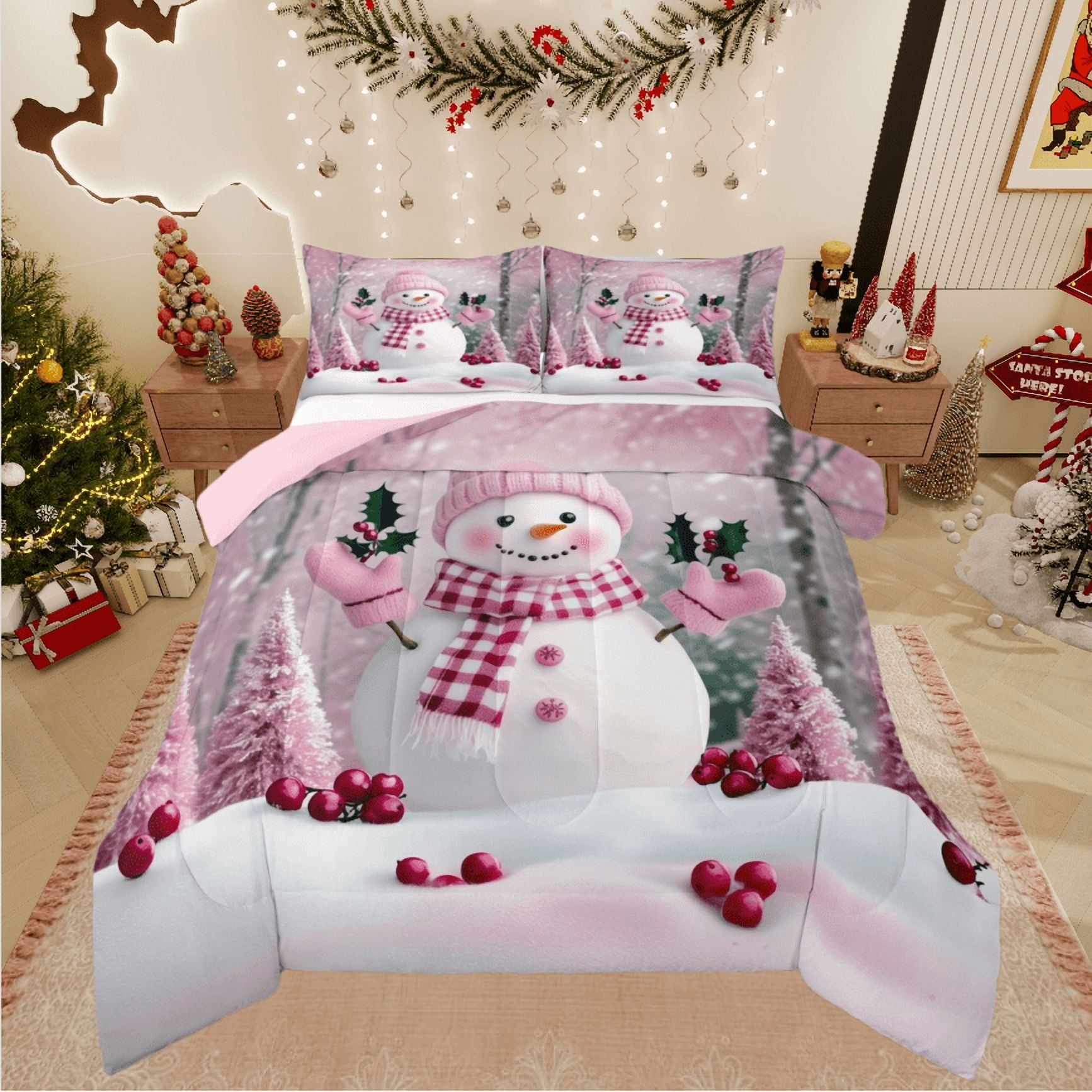 Castle Fairy Kids Plaid Scarf 3 Pieces Queen Comforter Set,Christmas ...