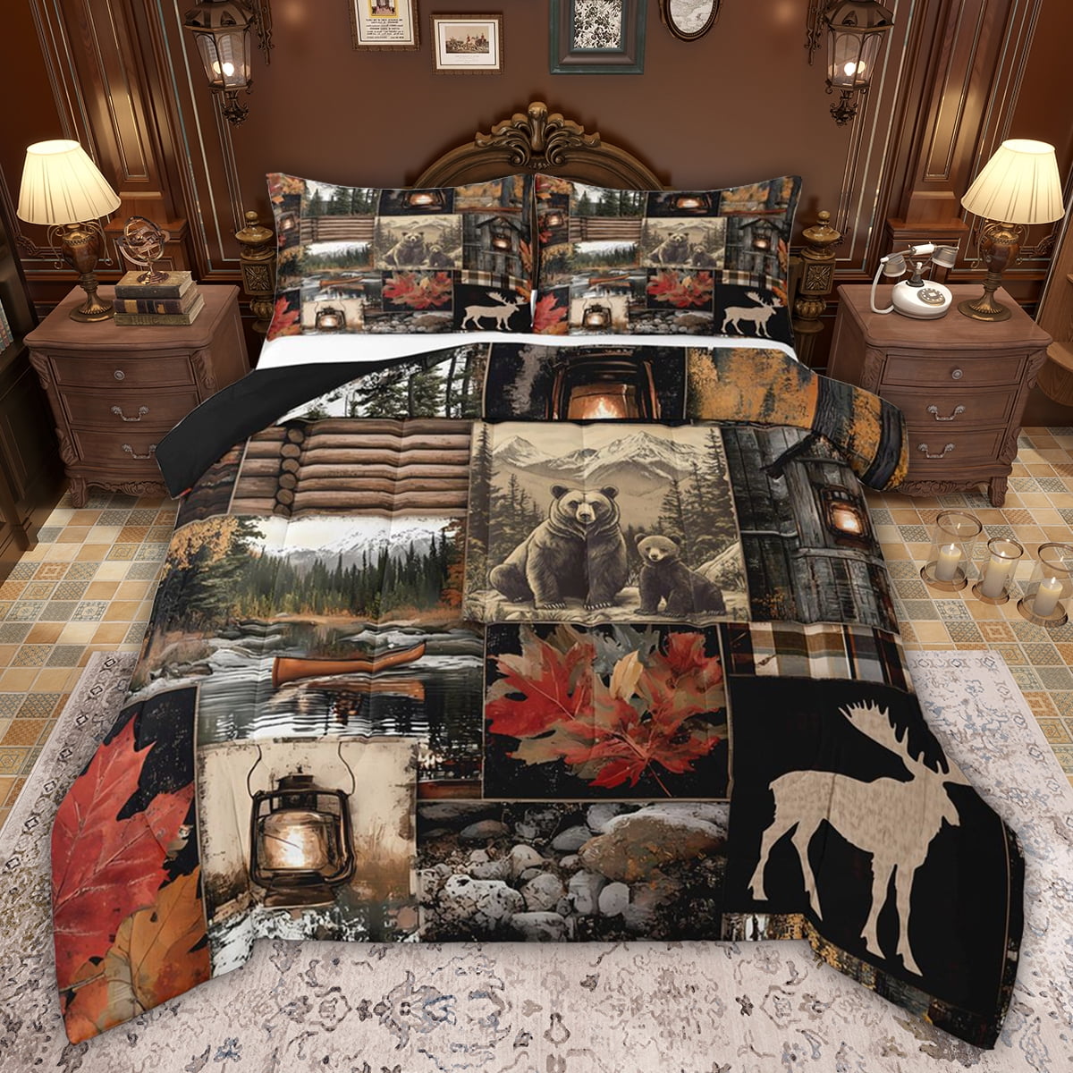 Castle Fairy Kids Safari Bear Deer Queen Comforter Set,Maple Leaves ...