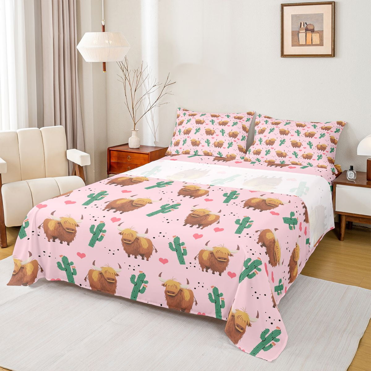 Castle Fairy Kids Teenagers Cute Highland Cow Full Size Sheets ...