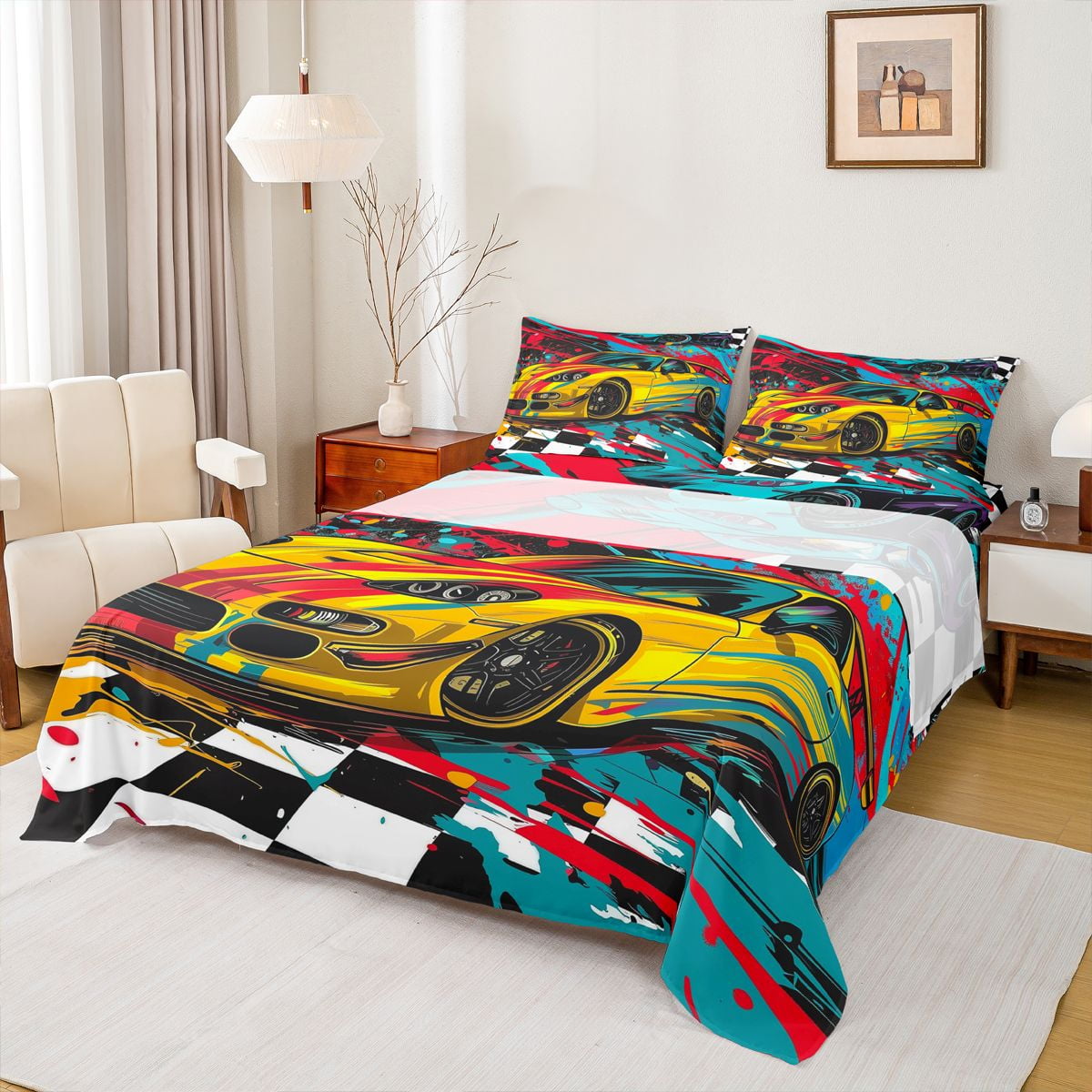 Castle Fairy Kids Teenagers Fast Car Full Size Sheets 4-Piece,Speed ...