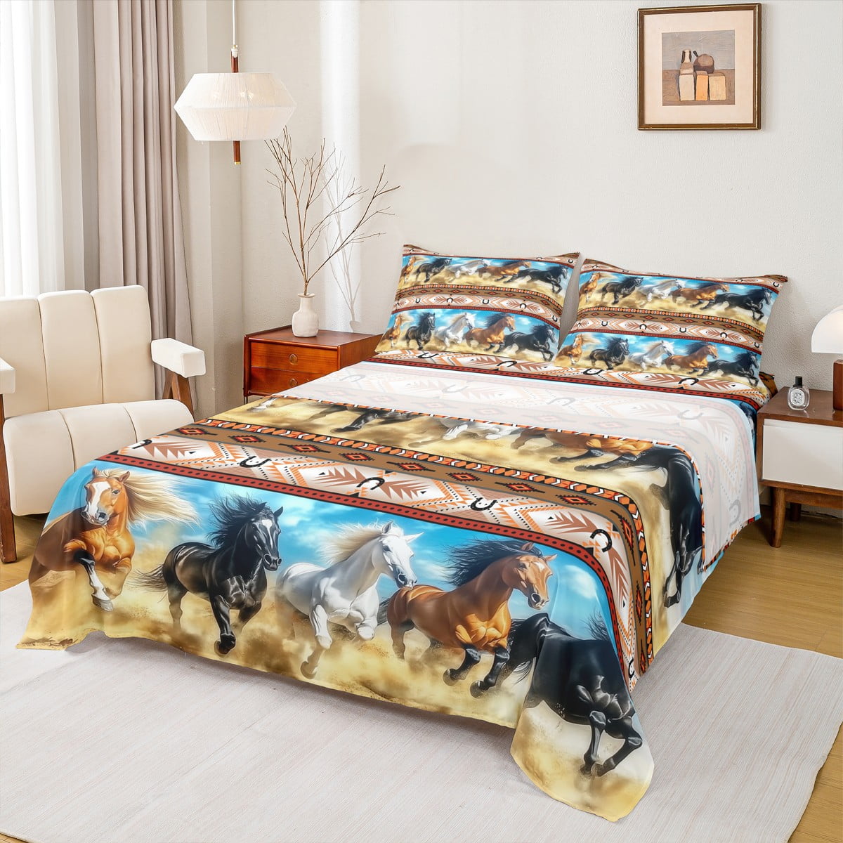 Castle Fairy Kids Teenagers Horse Race Full Size Sheets,Farm Animal Bed ...