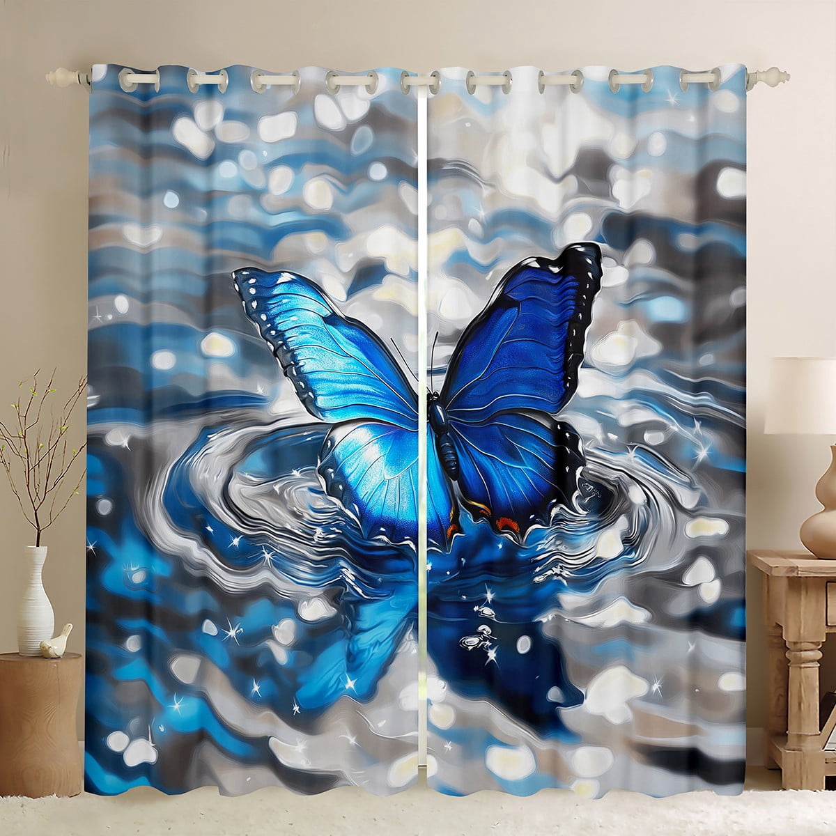 Castle Fairy Kids Teens Adults Flying Blue Butterfly Black Out Curtains ...