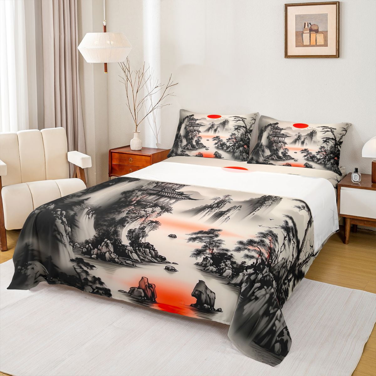 Castle Fairy Kids Teens Adults Oriental Ukiyoe Twin Sheet Sets,Black ...