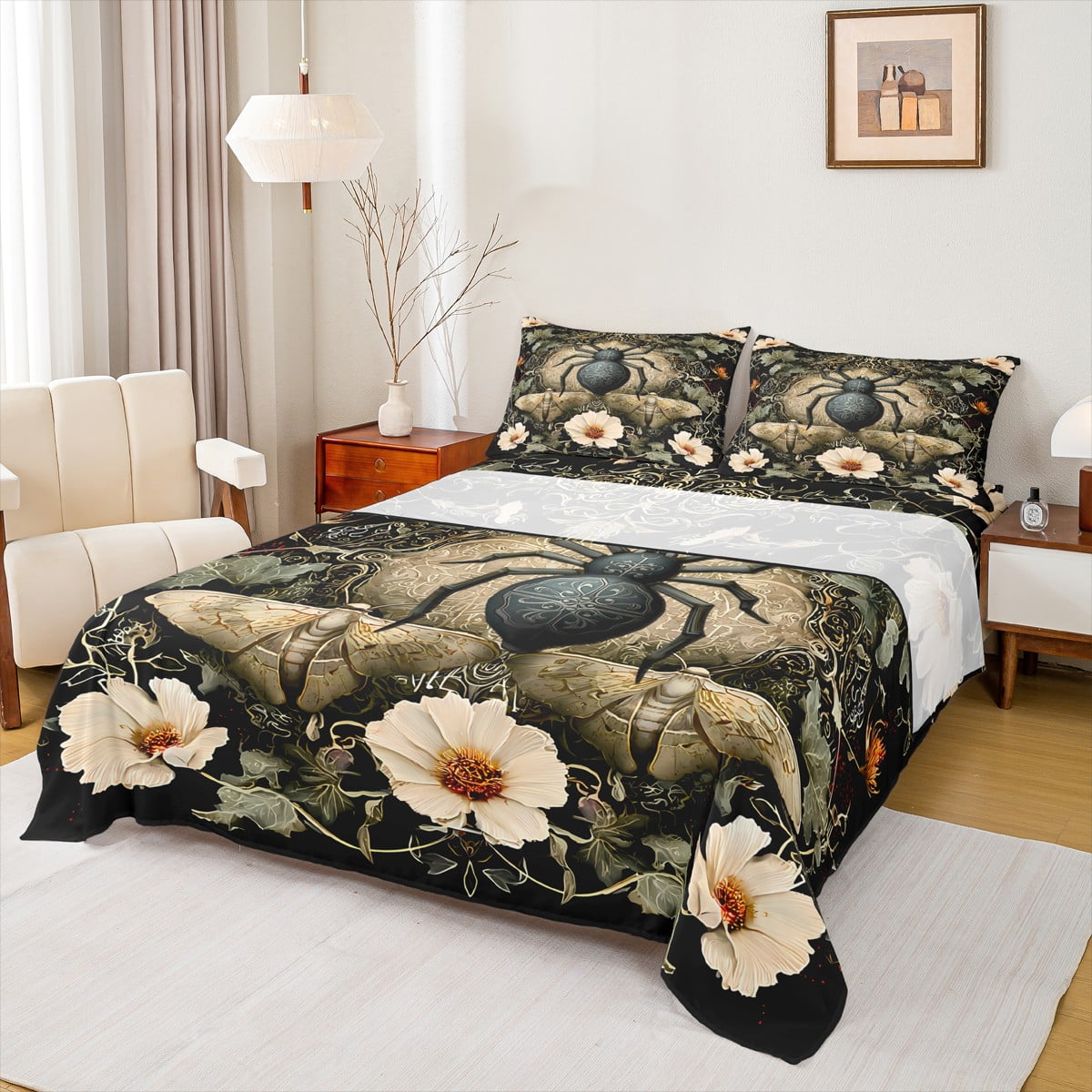 Castle Fairy Kids Teens Black Spider Moth Bed Sheets,Gothic Style King ...