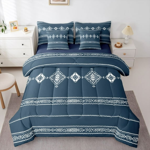Castle Fairy Kids Teens Bohemian Aztec Bedding Comforter Set,Blue White ...