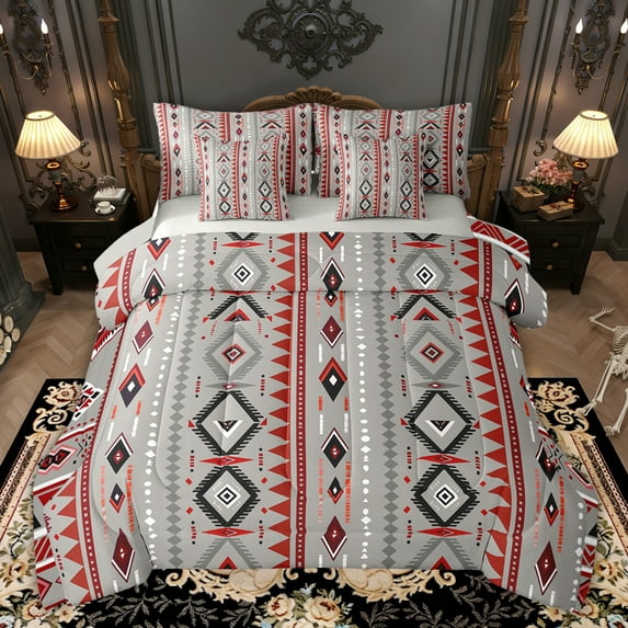 Castle Fairy Kids Teens Bohemian Aztec Twin Bedding Sets,Grey Red ...