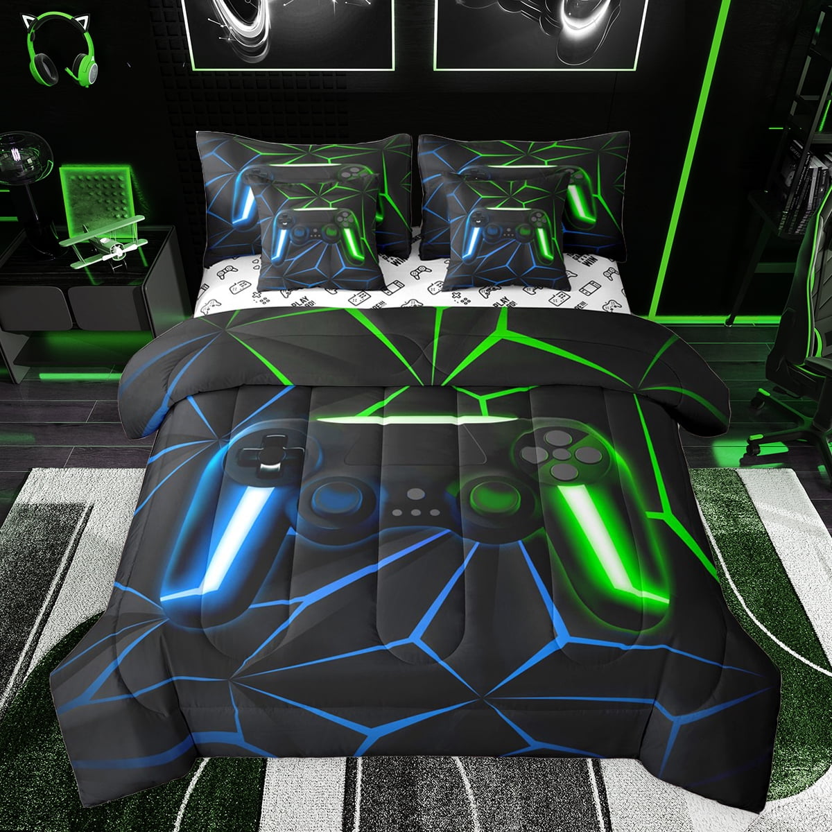 Castle Fairy Kids Teens Boys Abstract Gamepads Gamer Bedding Comforter ...