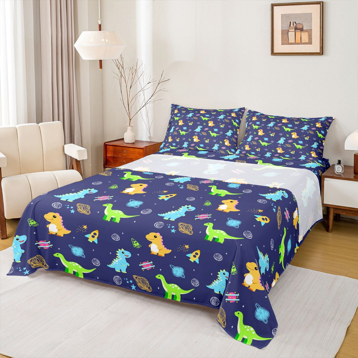 Castle Fairy Kids Teens Cartoon Dinosaur Queen Sheet Sets,Cute Universe ...