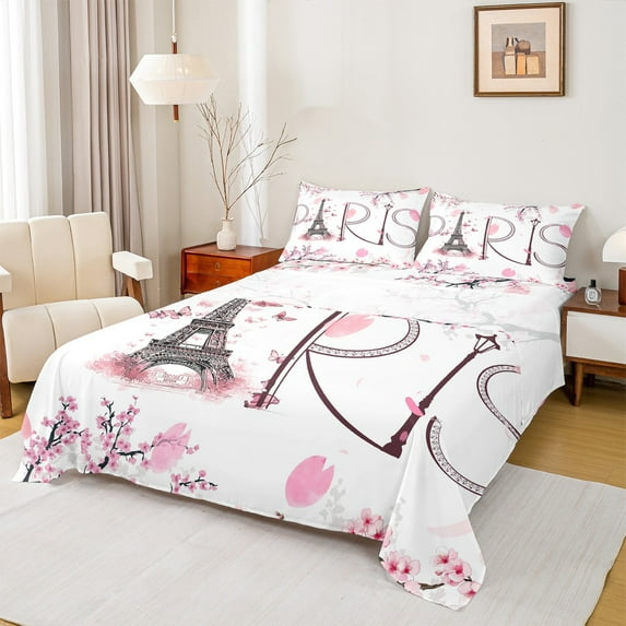 Castle Fairy Kids Teens Floral Eiffel Tower Queen Sheet Sets,Happy ...