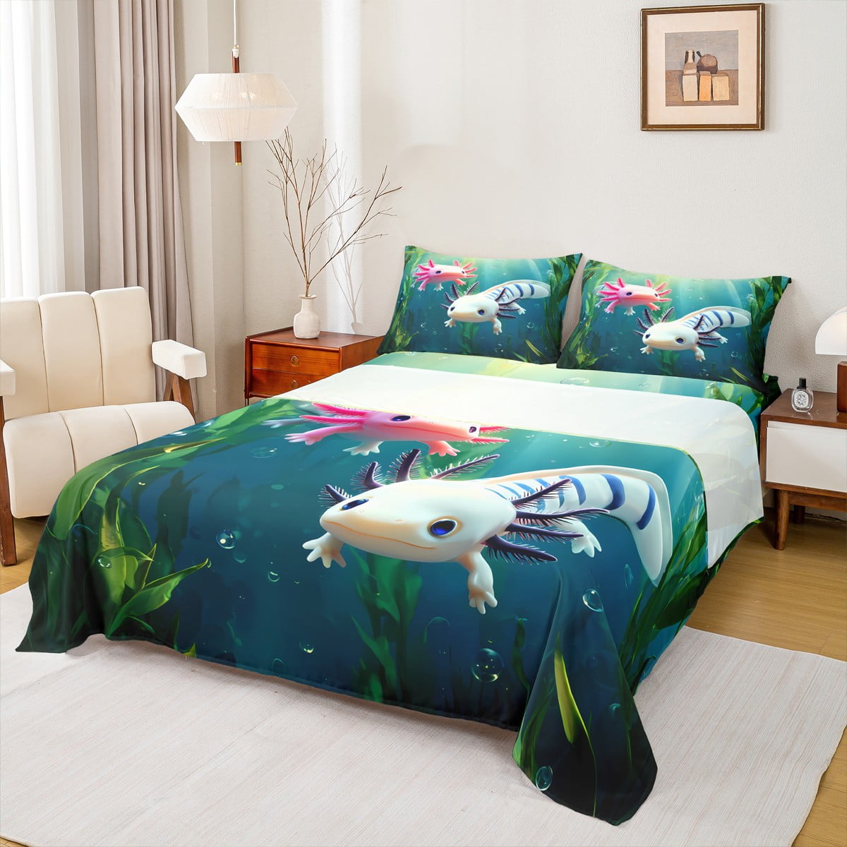 Castle Fairy Kids Teens Kawaii Axolotl Twin Sheet Sets,Sea Salamander ...