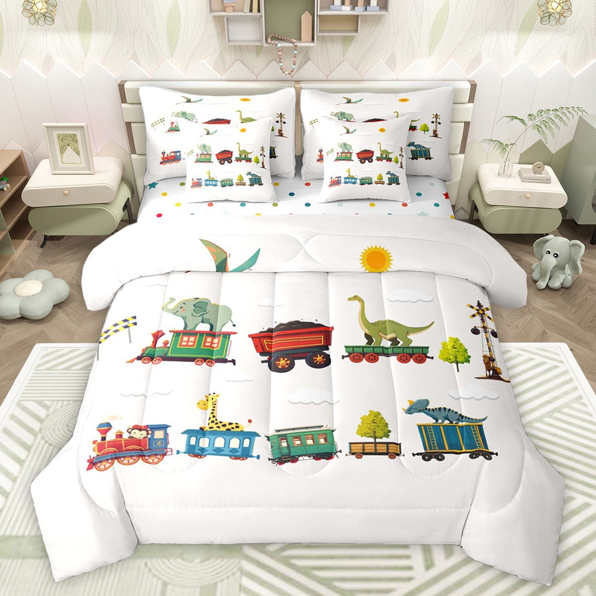 Castle Fairy Kids Teens Kawaii Dinosaur Elephant Twin Bedding Sets 7 ...