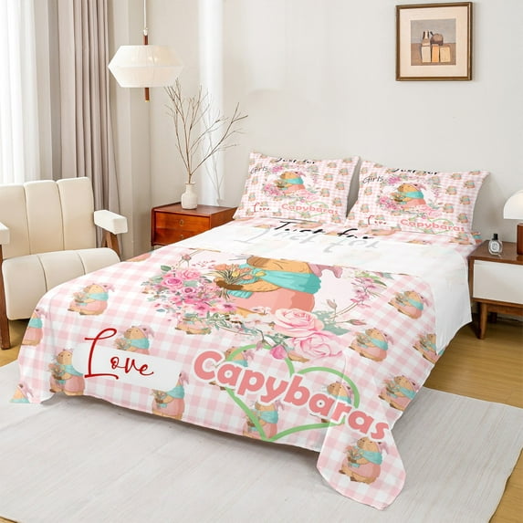 Castle Fairy Kids Teens Kawaii Flowers Capybara Twin Sheet Sets,Cartoon ...