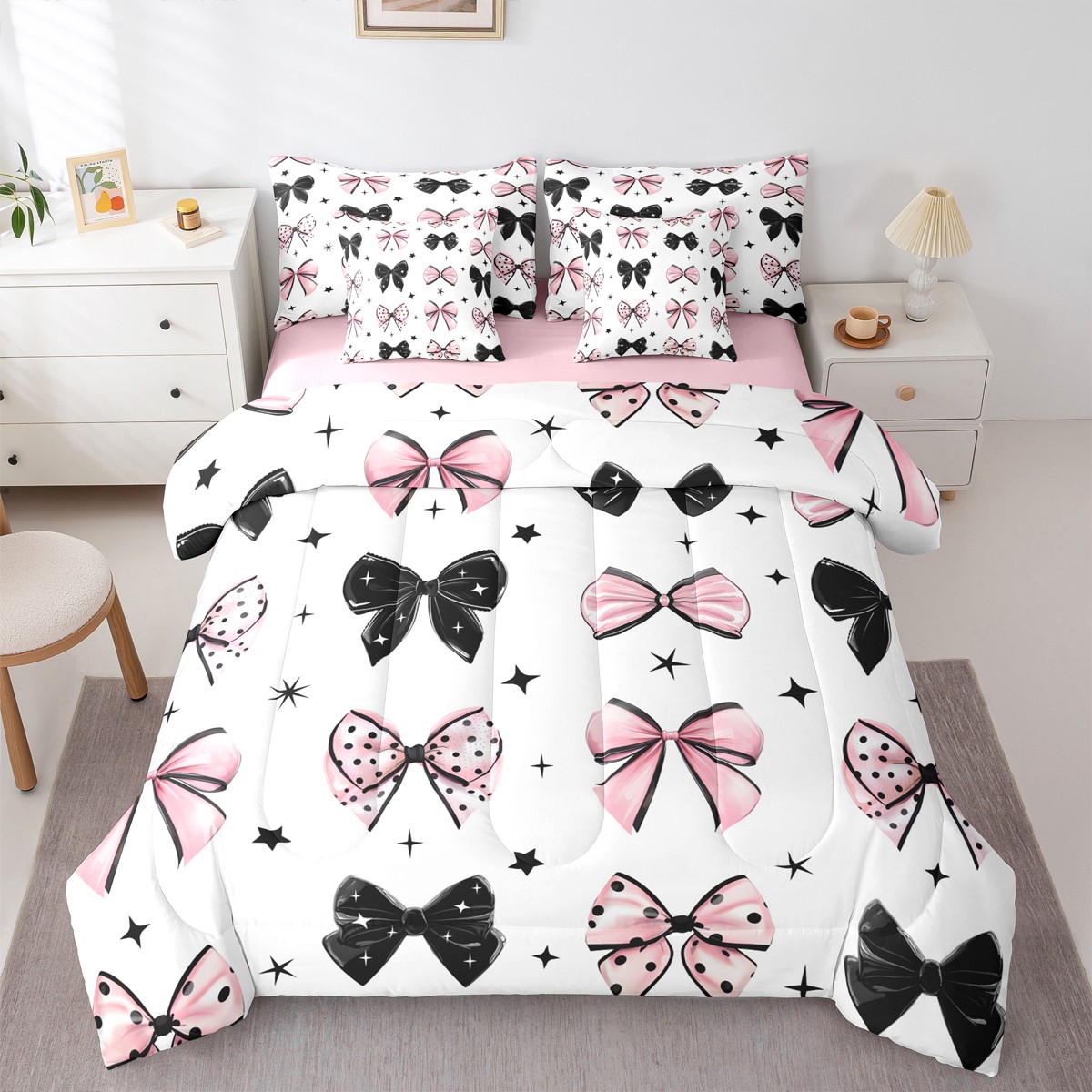 Castle Fairy Kids Teens Kawaii Polka Dots Bow Bedding Comforter Set ...