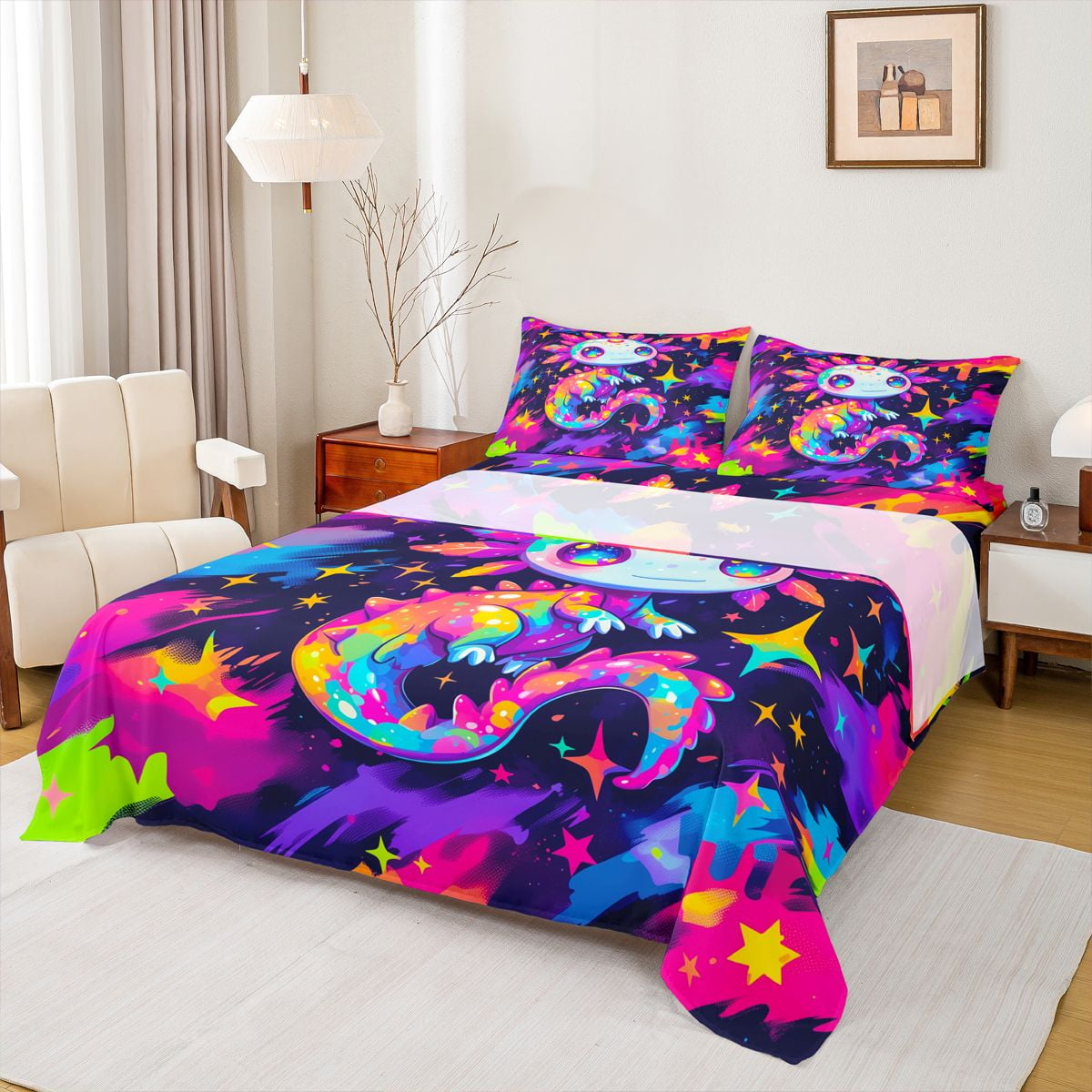Castle Fairy Kids Teens Kawaii Salamander Axolotl Queen Sheet Sets ...