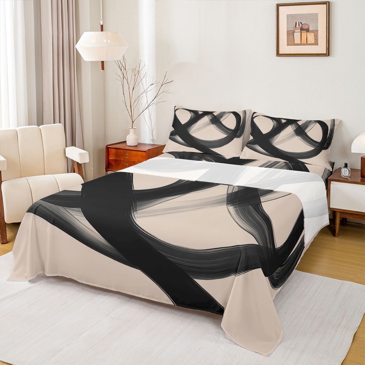 Castle Fairy Kids Teens Minimalism Stripes Full Size Sheets,Black White ...