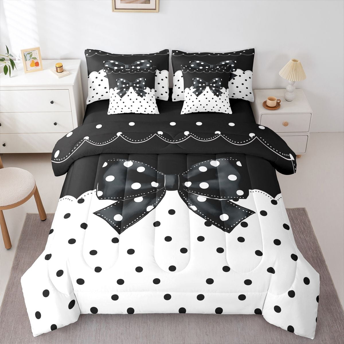 Castle Fairy Kids Teens Polka Dots Bow Bedding Comforter Set,Black ...