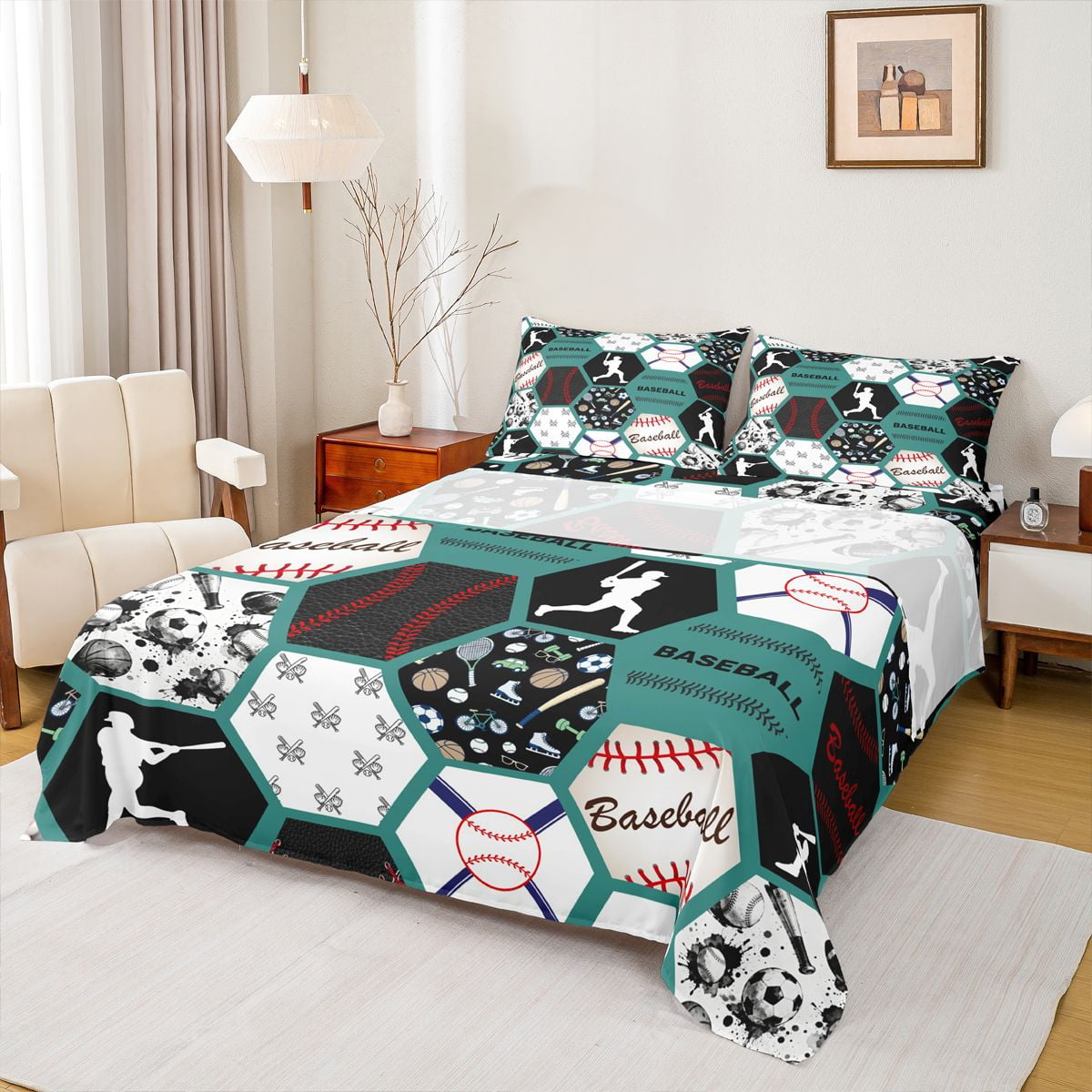 Castle Fairy Kids Teens Sport Baseball 4pcs Bed Sheets,Abstract ...