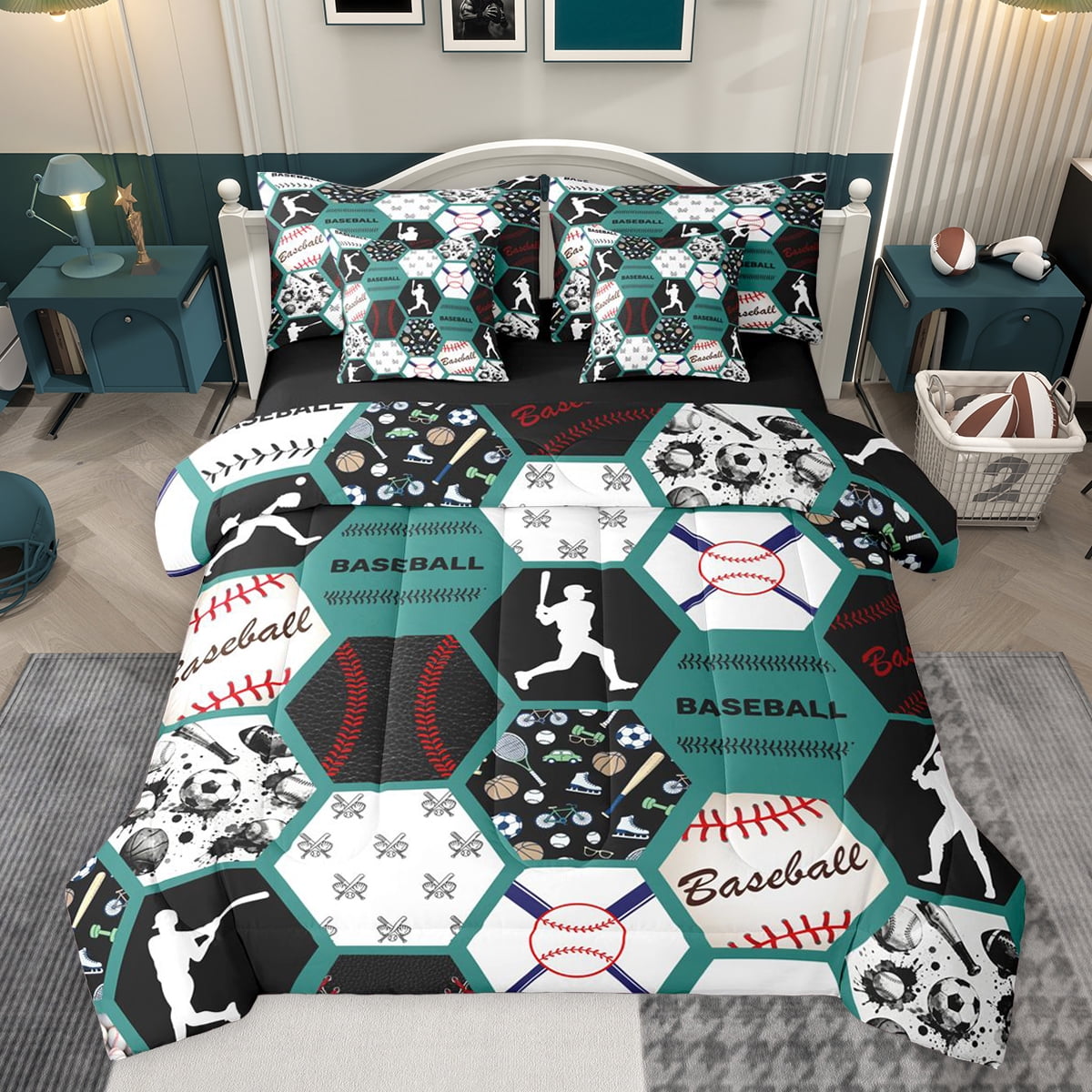 Castle Fairy Kids Teens Sport Baseball Bedding Comforter Set 7 Pieces ...