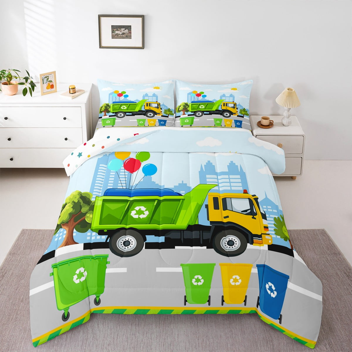 Castle Fairy Kids Trash Truck 3-Piece Full Size Comforter Sets,Garbage ...