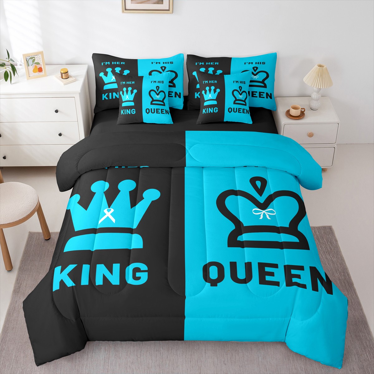 Castle Fairy King and Queen Crown 7-Piece King Bedding Set for Girls ...
