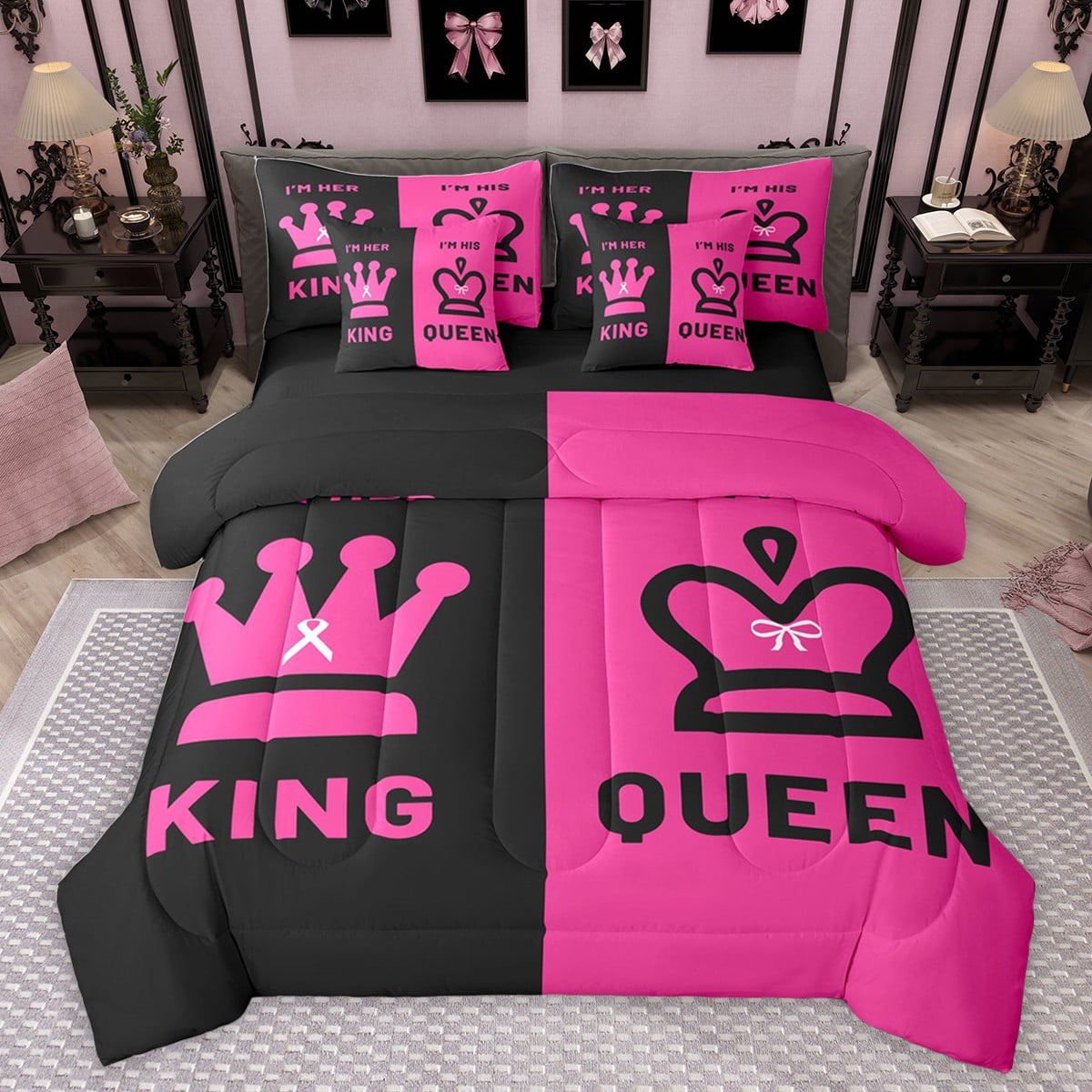 Castle Fairy King And Queen Crown Bedding Comforter Set 7 Pieces for ...