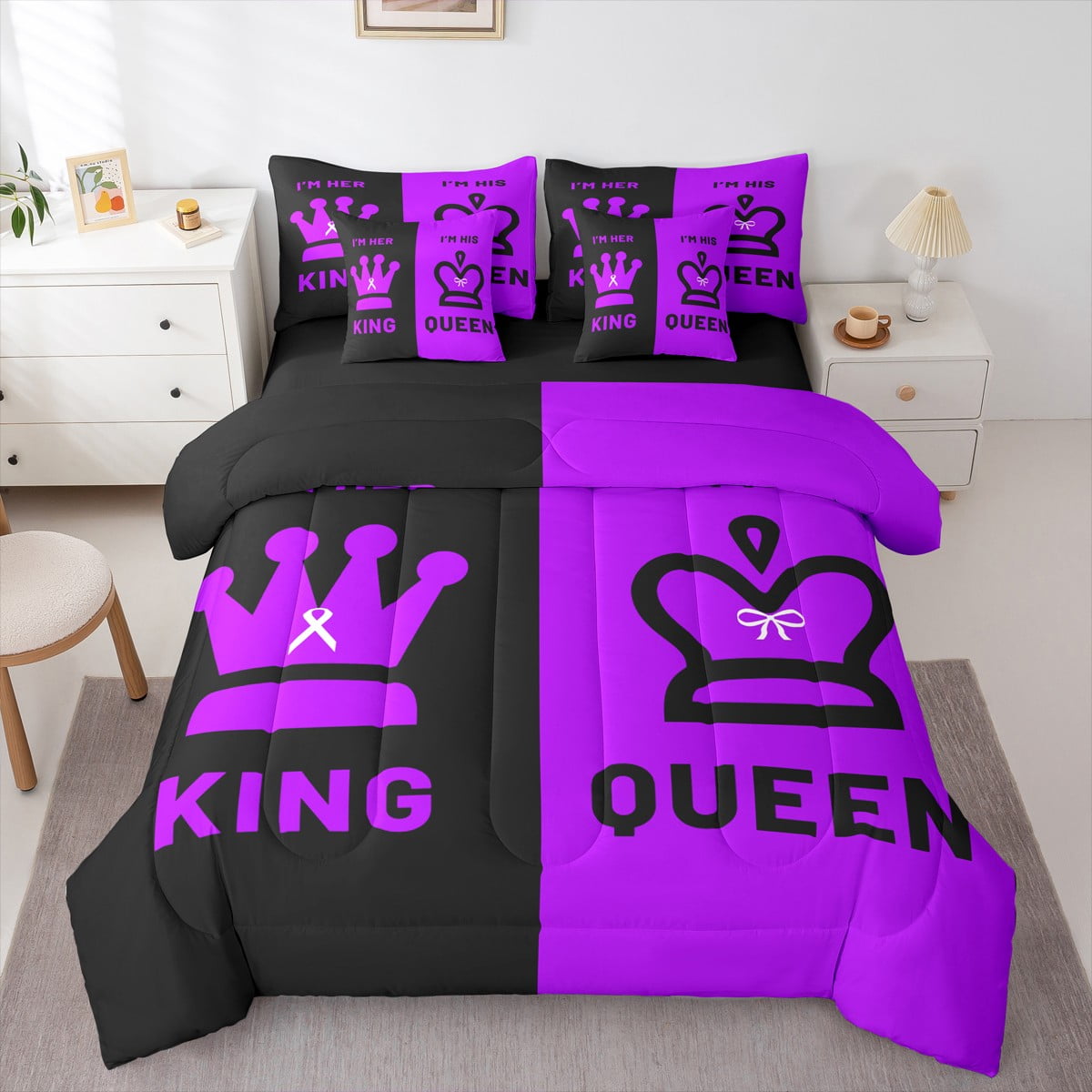Castle Fairy King And Queen Crown Bedding Comforter Set 7pcs for Female ...