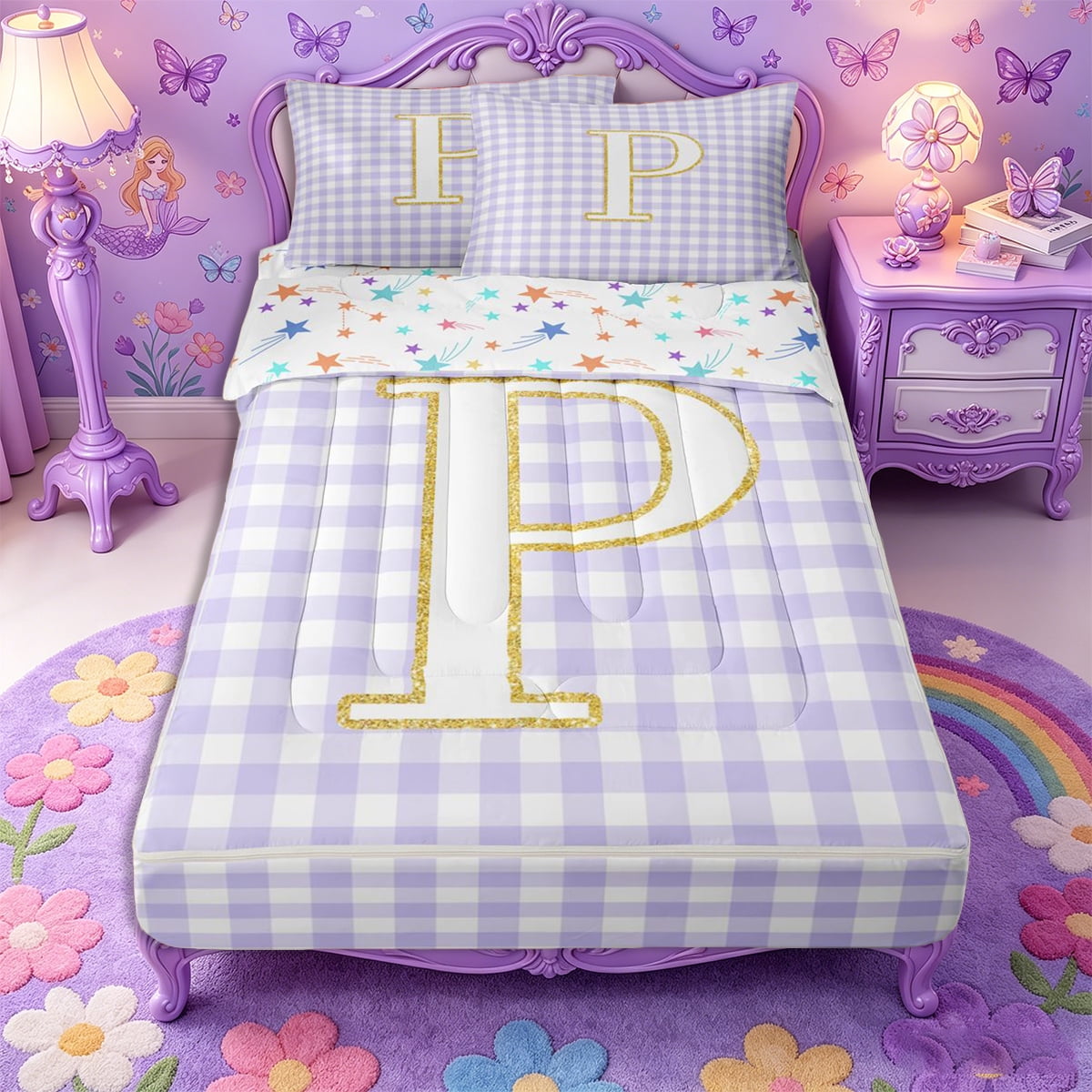 Castle Fairy Lattice Gold Letter P Zipper Full Size Comforter Sets with ...