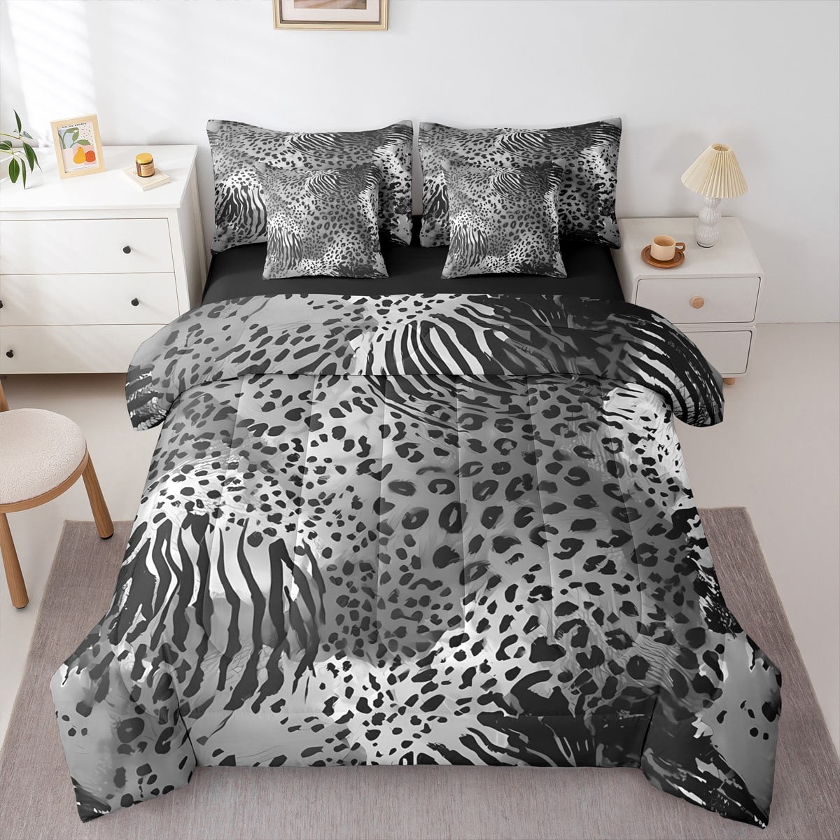 Castle Fairy Leopard Cheetah Print 7 Pieces Bedding Comforter Set for ...