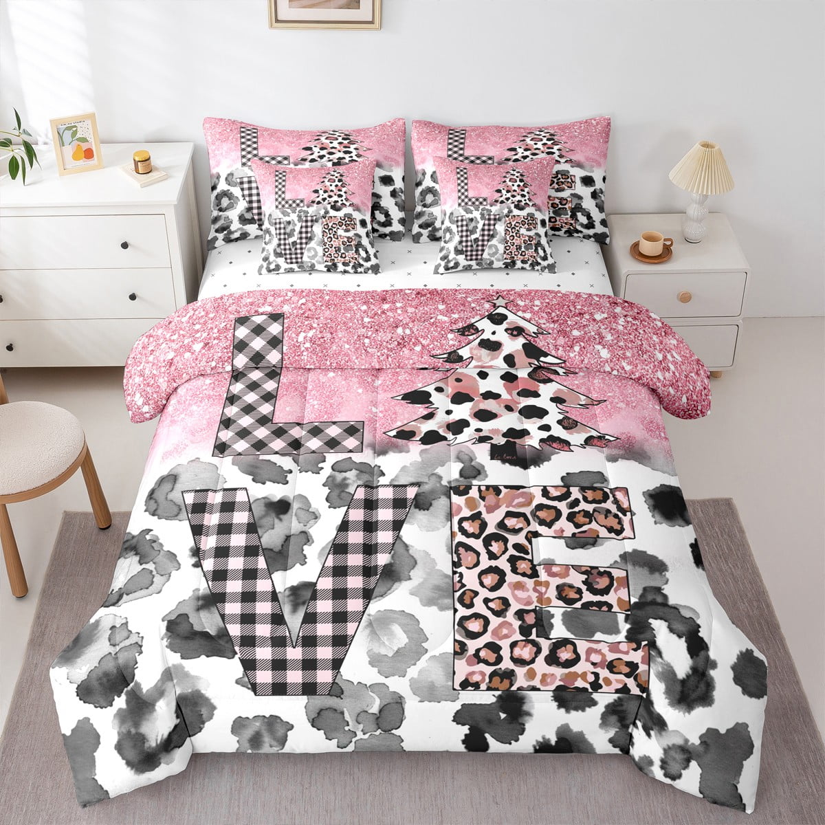 Castle Fairy Leopard Print 7pcs Bedding Comforter Set,Sparkling Sequin ...