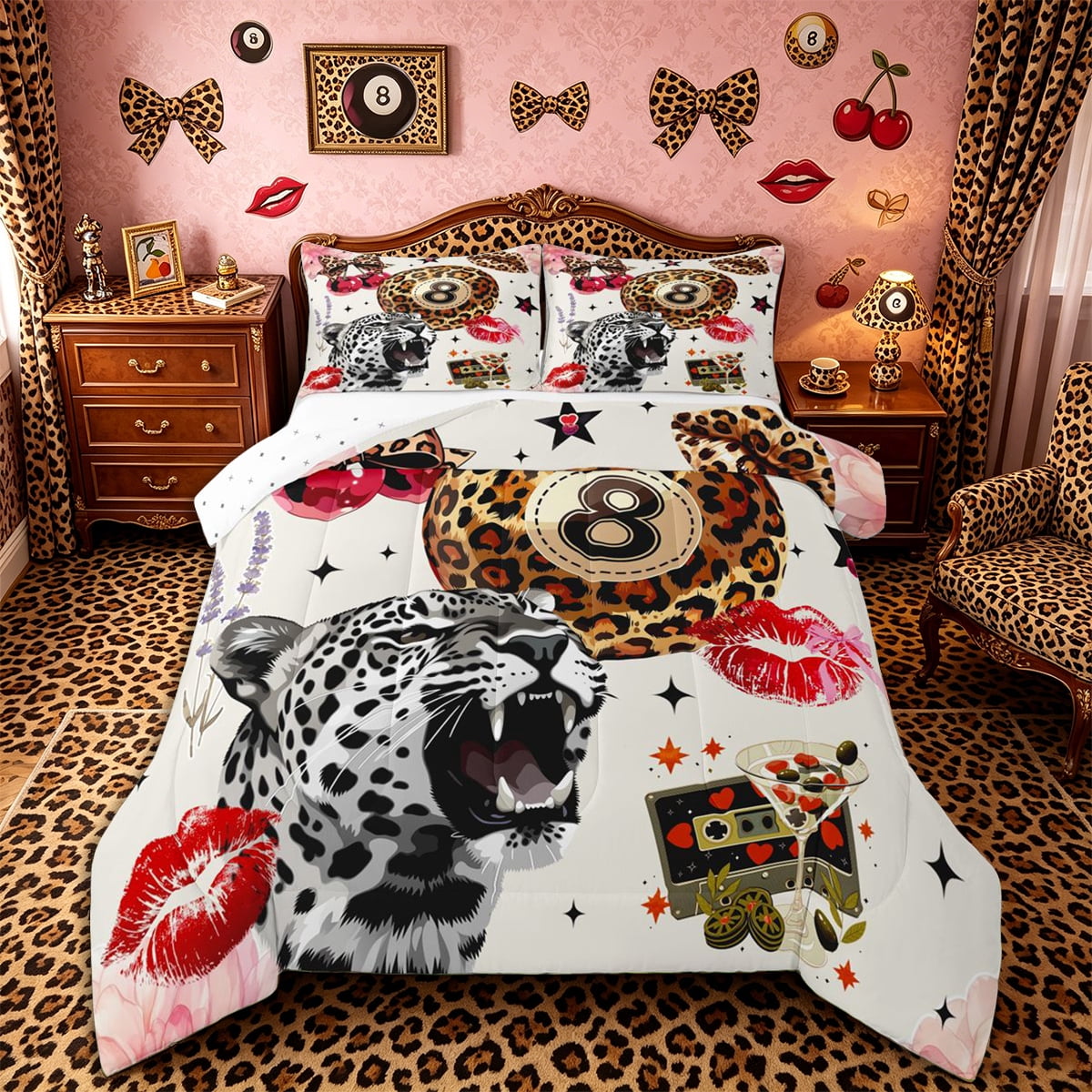Castle Fairy Leopard Print Billiard King Size Comforter Sets 3pcs ...