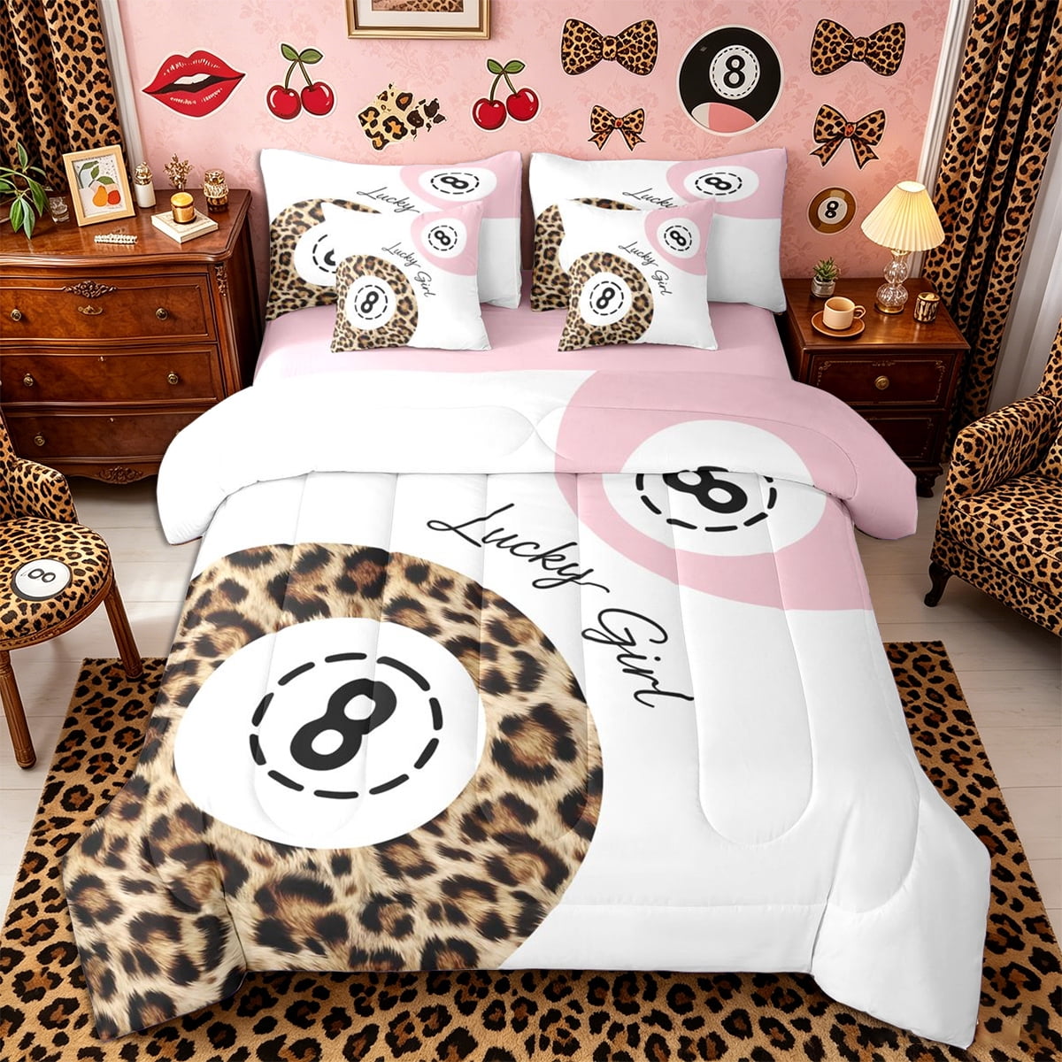 Castle Fairy Leopard Print Billiards Full Size Bedding Sets 7 Pieces ...