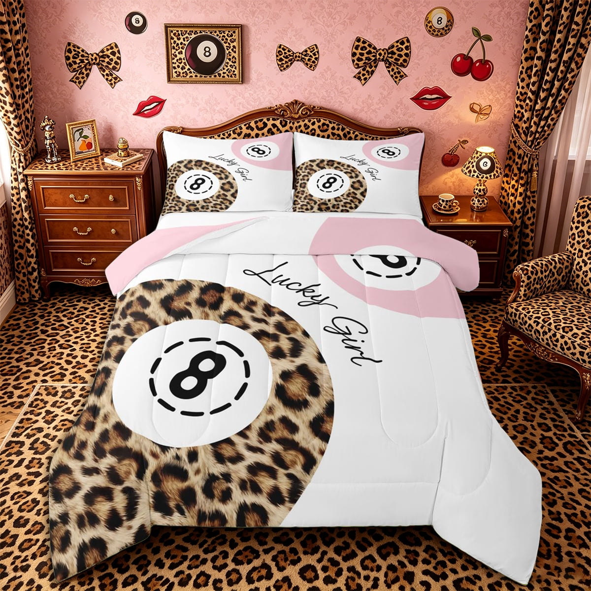 Castle Fairy Leopard Print Billiards Full Size Comforter Sets 3-Piece ...