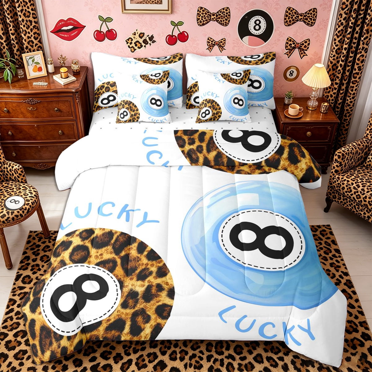 Castle Fairy Leopard Print Billiards Queen Bedding 7pcs, Sport Theme ...
