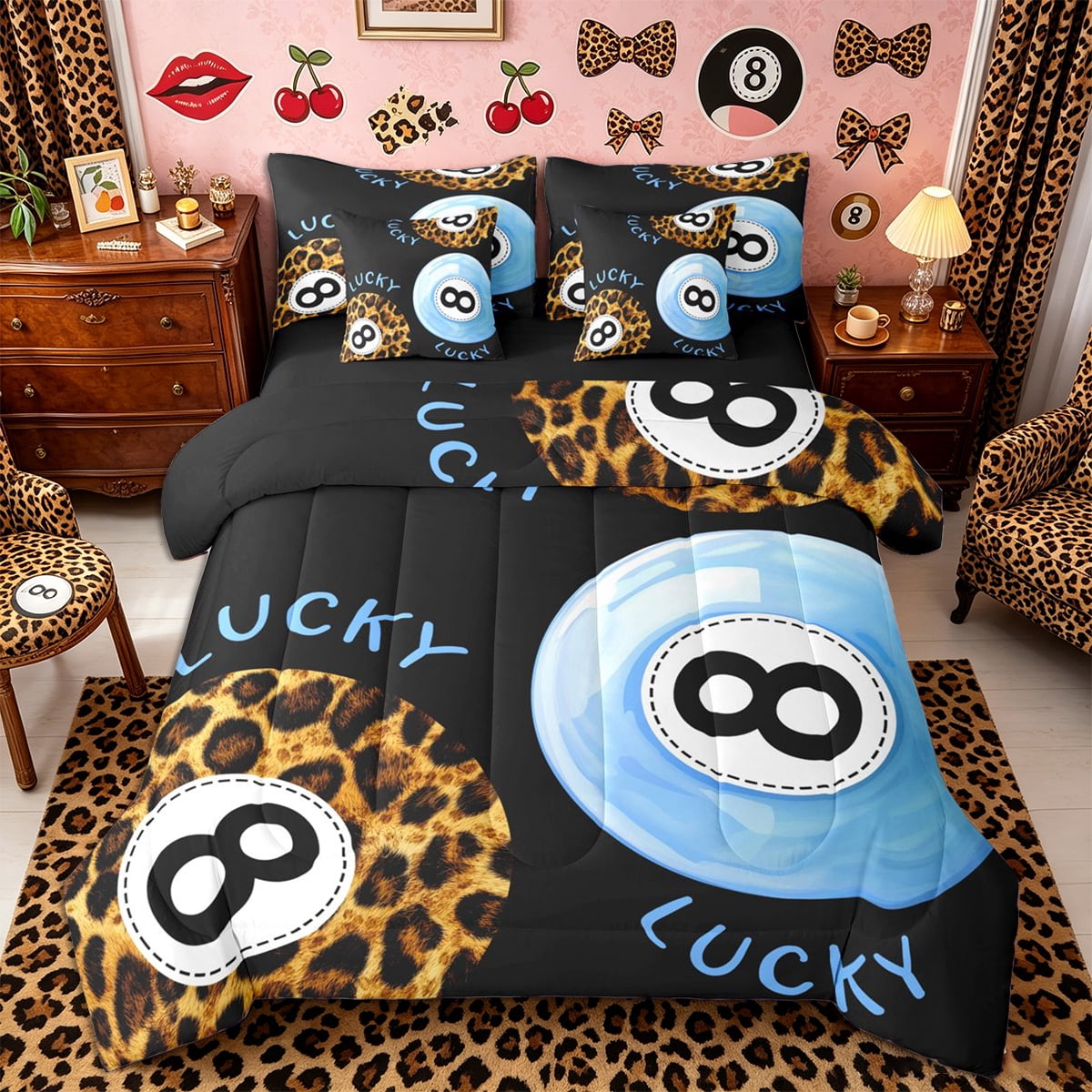 Castle Fairy Leopard Print Billiards Twin Bedding 7-Piece, Sport Theme ...