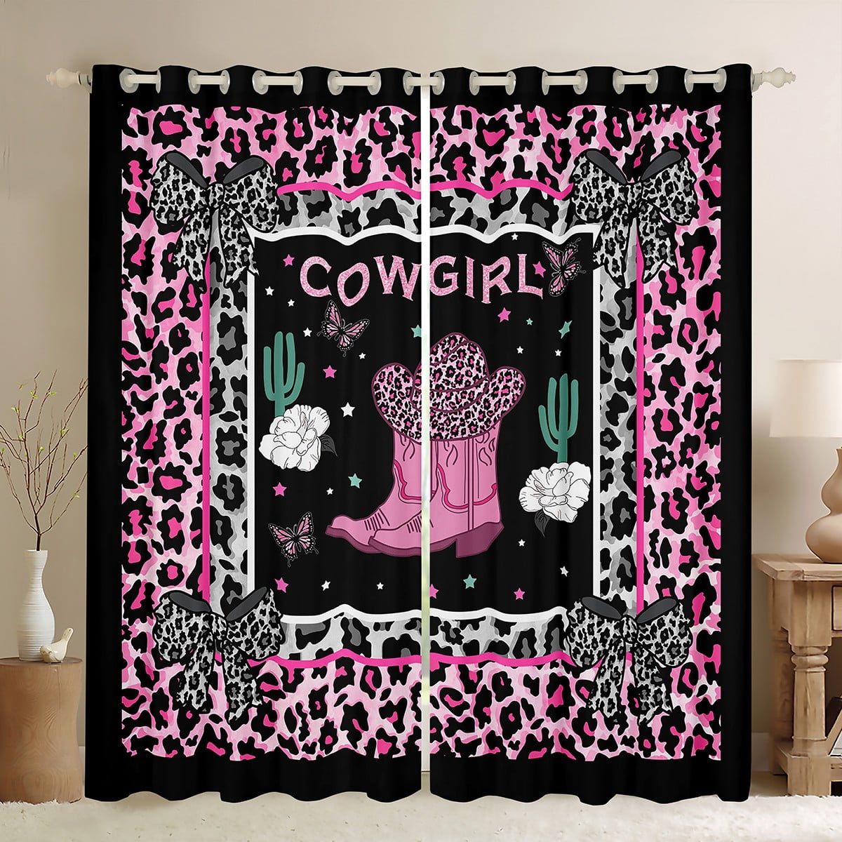 Castle Fairy Leopard Print Blackout Curtains Set of 2 (38x54 Each ...