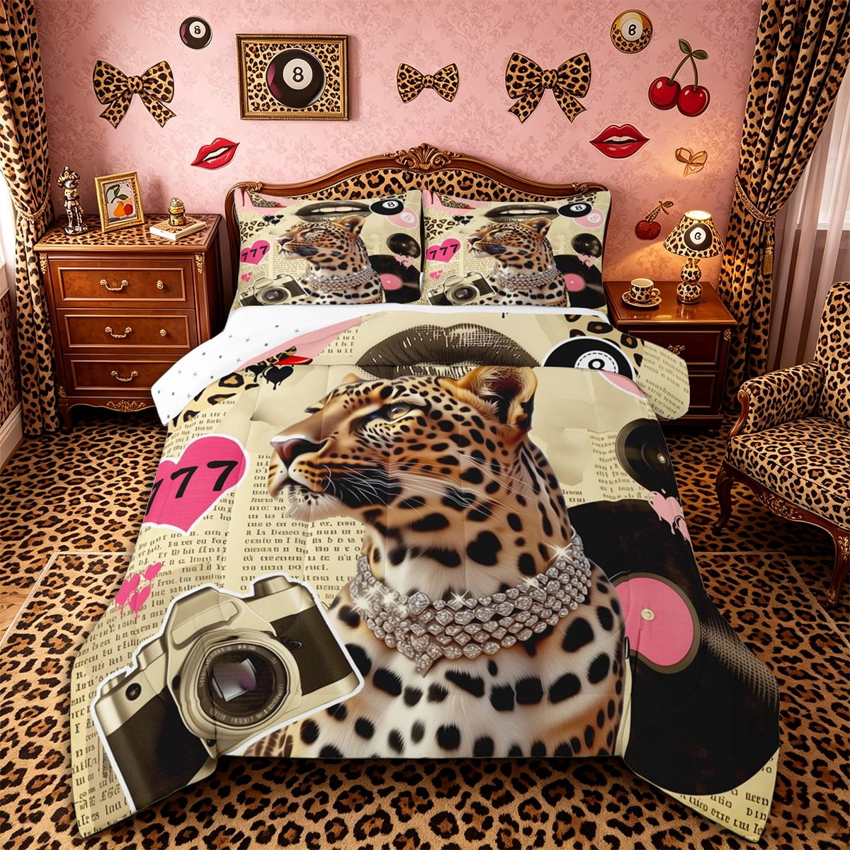 Castle Fairy Leopard Print Full Size Comforter Sets 3-Piece, Sport ...