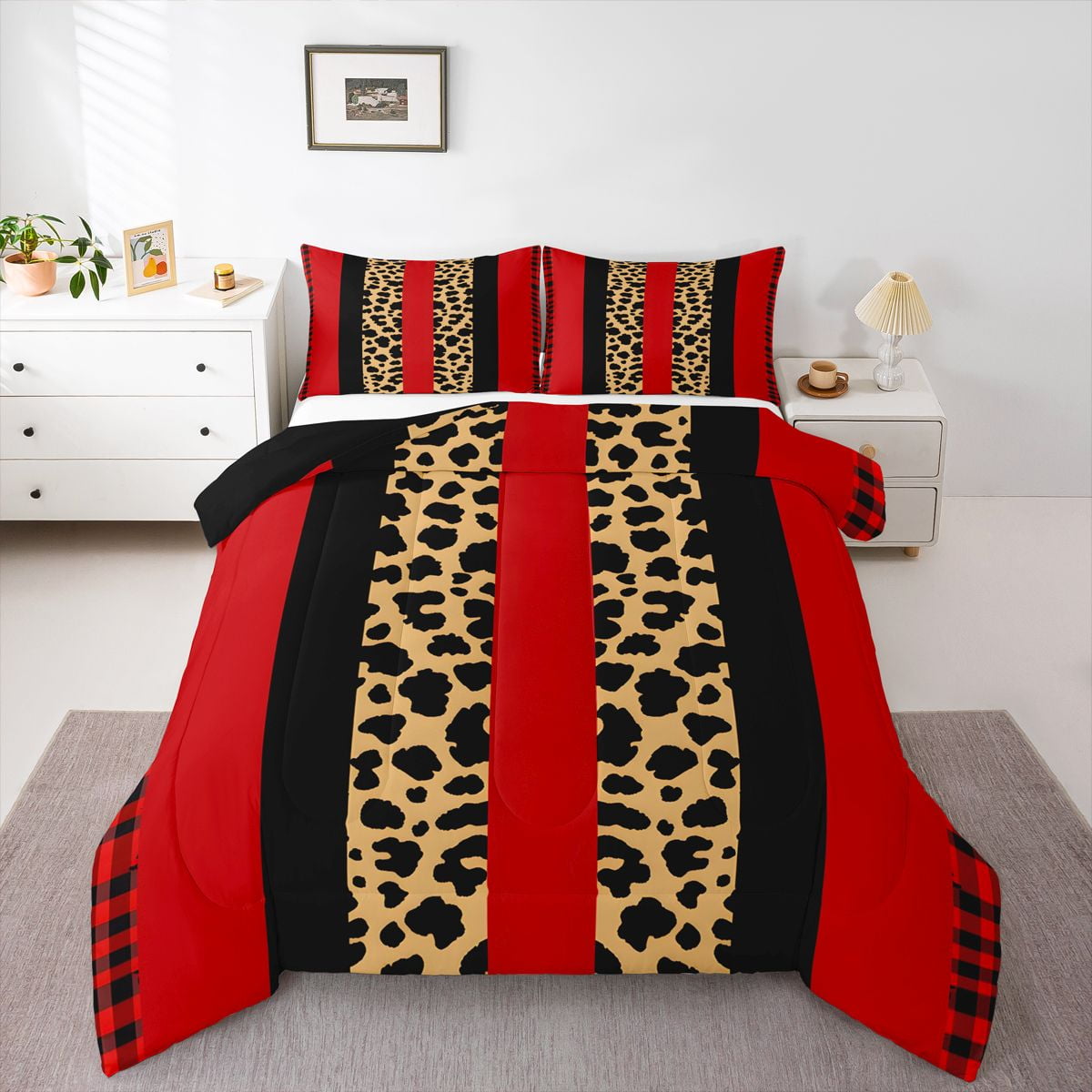 Castle Fairy Leopard Print Full Size Comforter Sets,Abstract Stripes ...