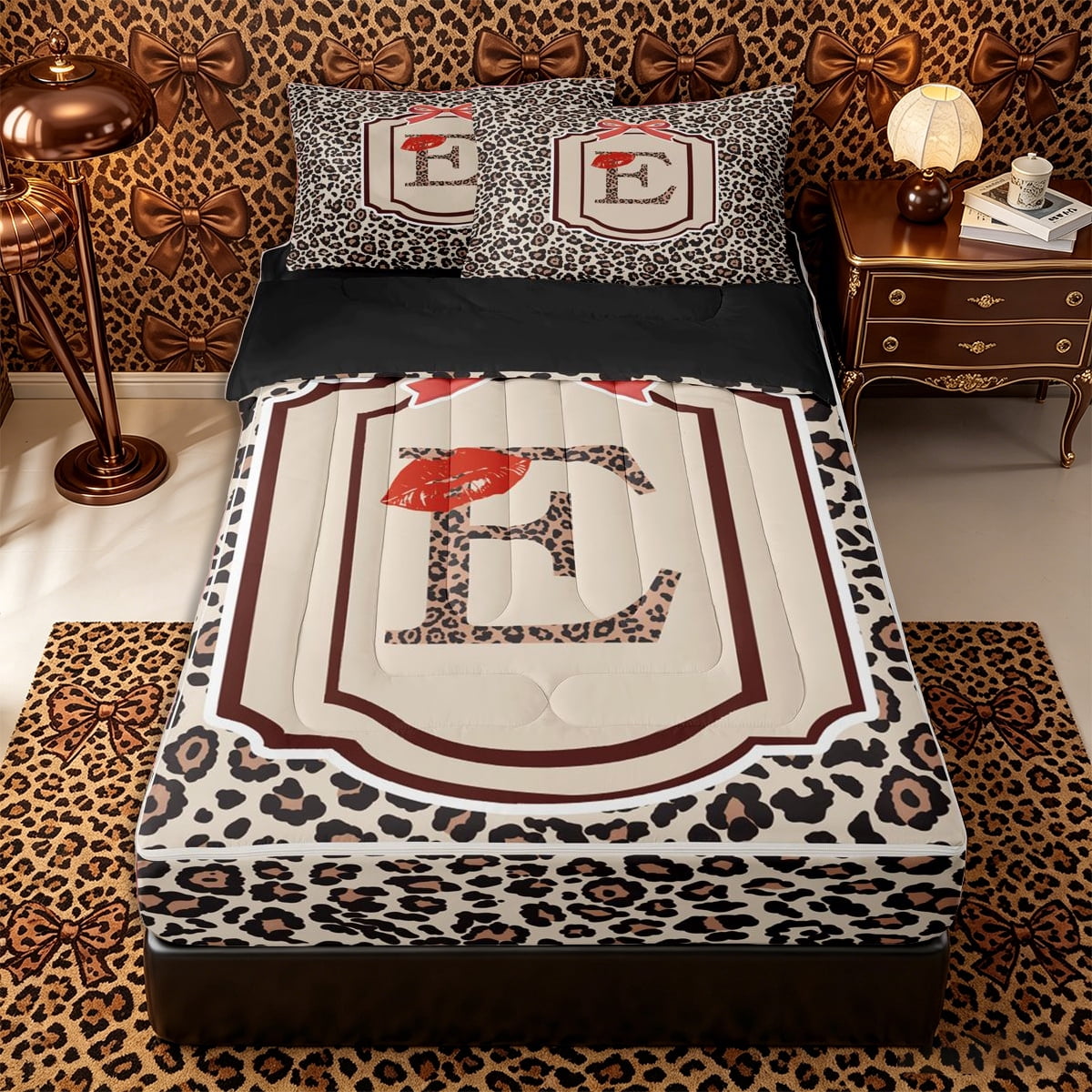 Castle Fairy Leopard Print Letter E Zipper Twin Comforter Sets with ...