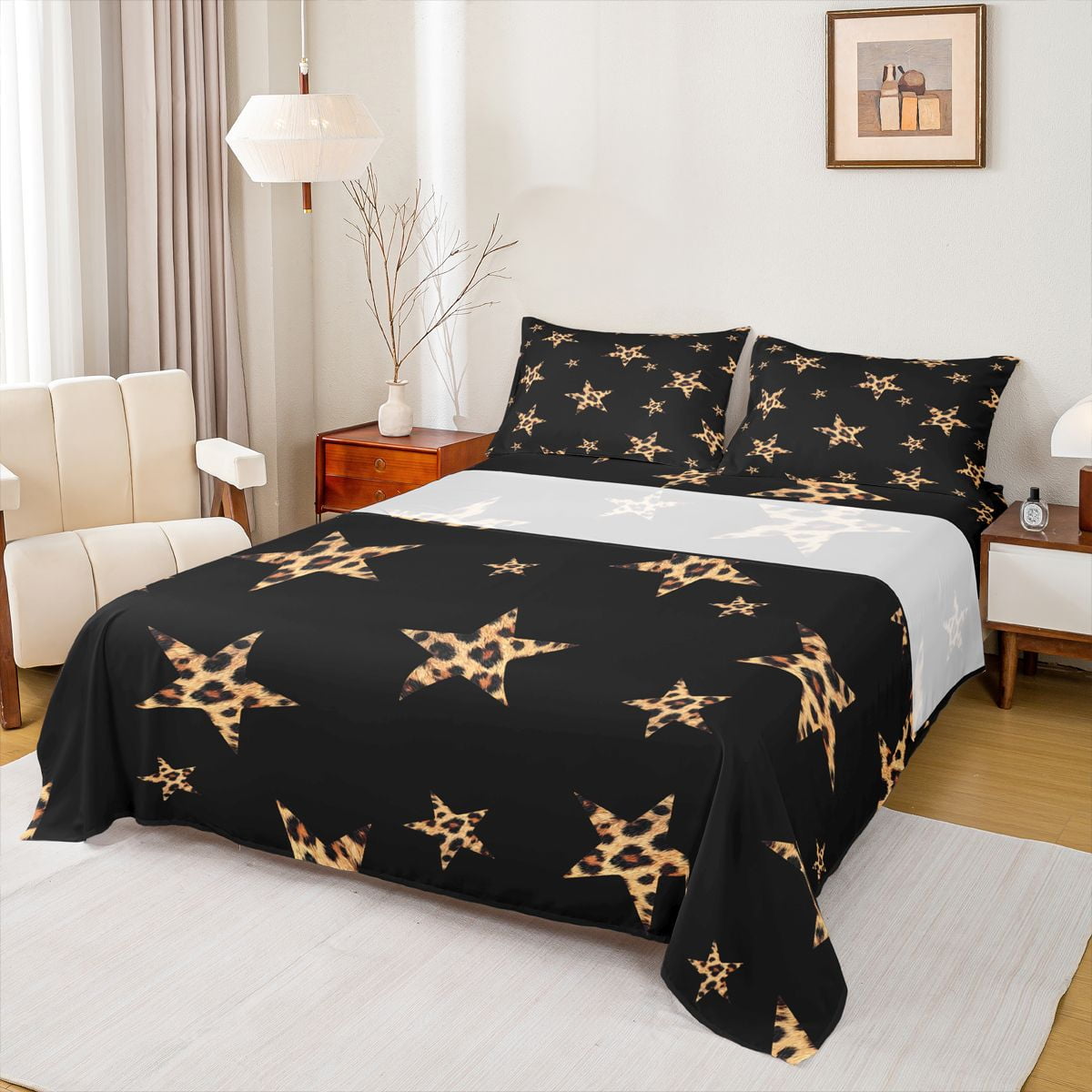 Castle Fairy Leopard Print Stars Print Bed Sheets for Kids Teens,Old ...